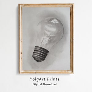 Light Bulb Graphite Pencil Drawing: Industrial Still Life Art (digital ...