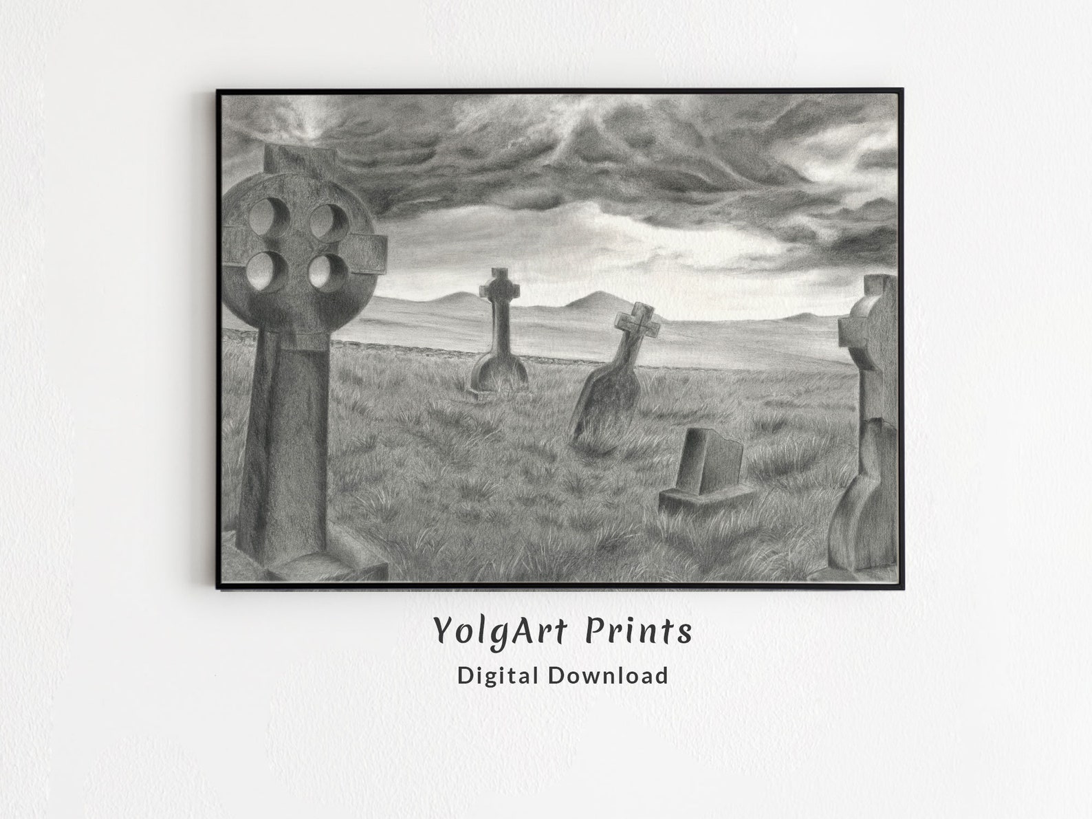 Graveyard Print Black White, Gothic Graveyard, Old Cemetery Print ...