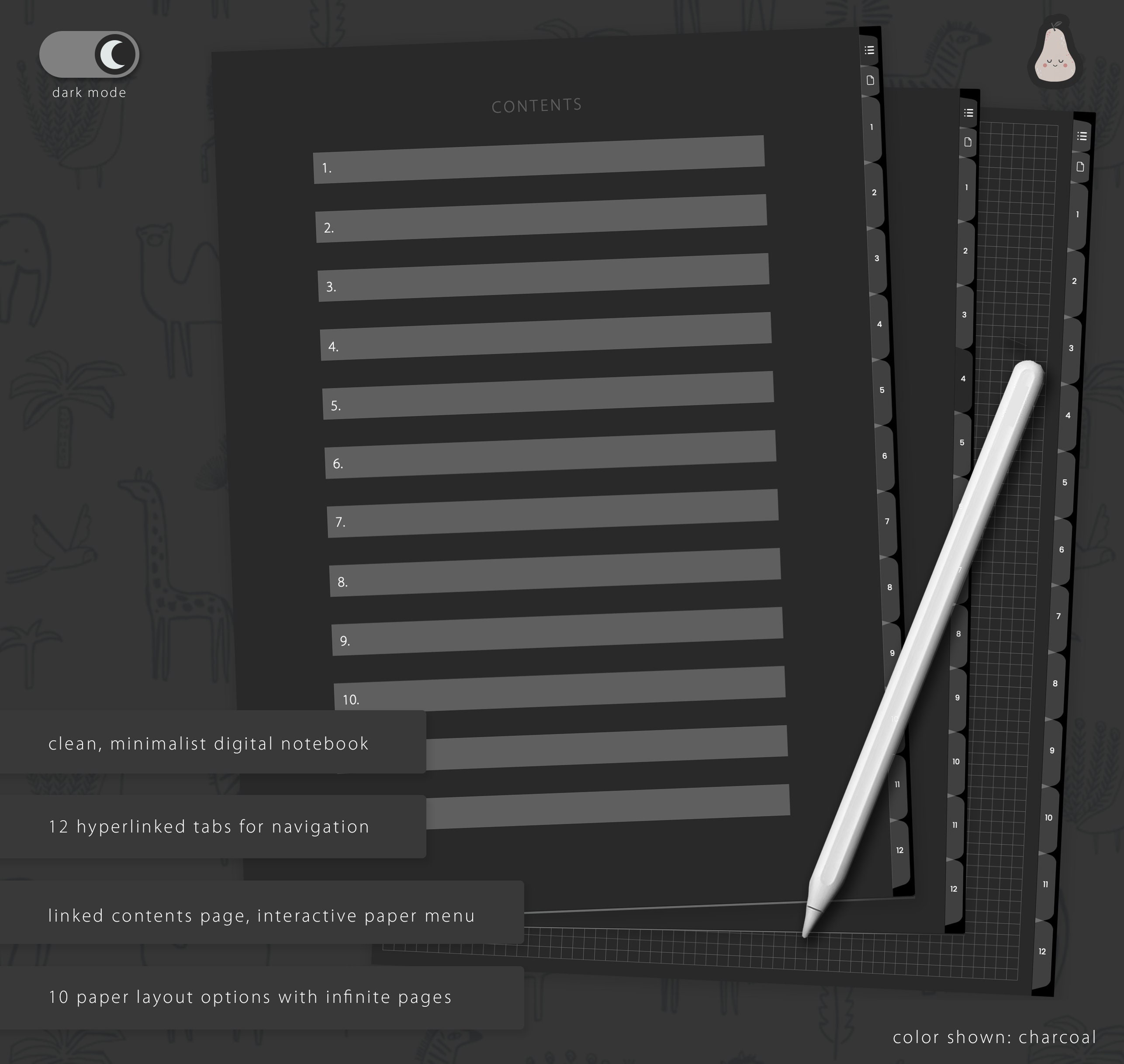 Minimalist Digital Notebook With 12 Hyperlinked Tabs and Interactive ...