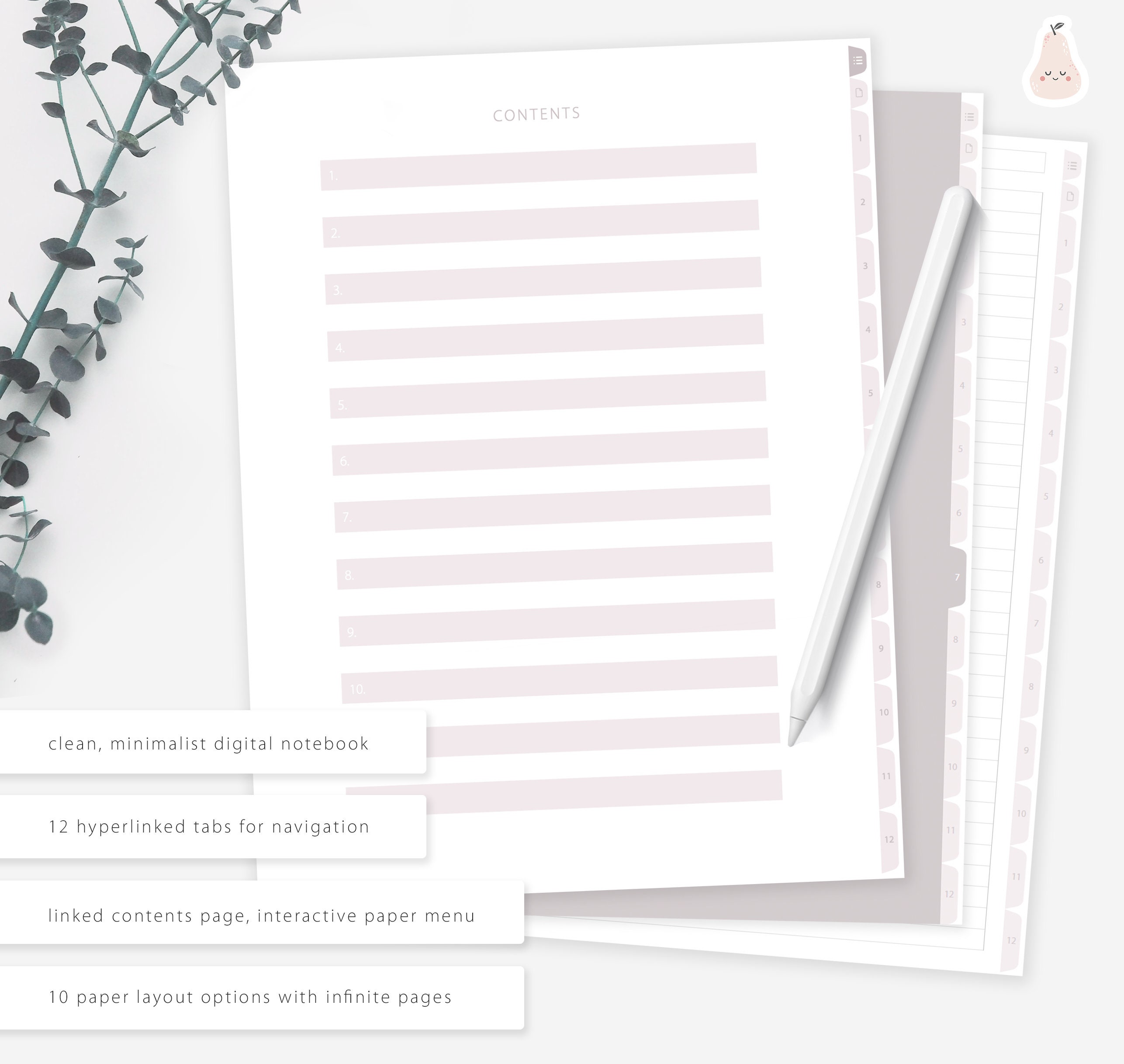 Minimalist Digital Notebook With 12 Hyperlinked Tabs and Interactive ...