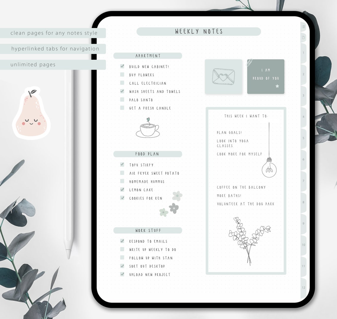 Minimalist Digital Notebook With 12 Hyperlinked Tabs and | Etsy