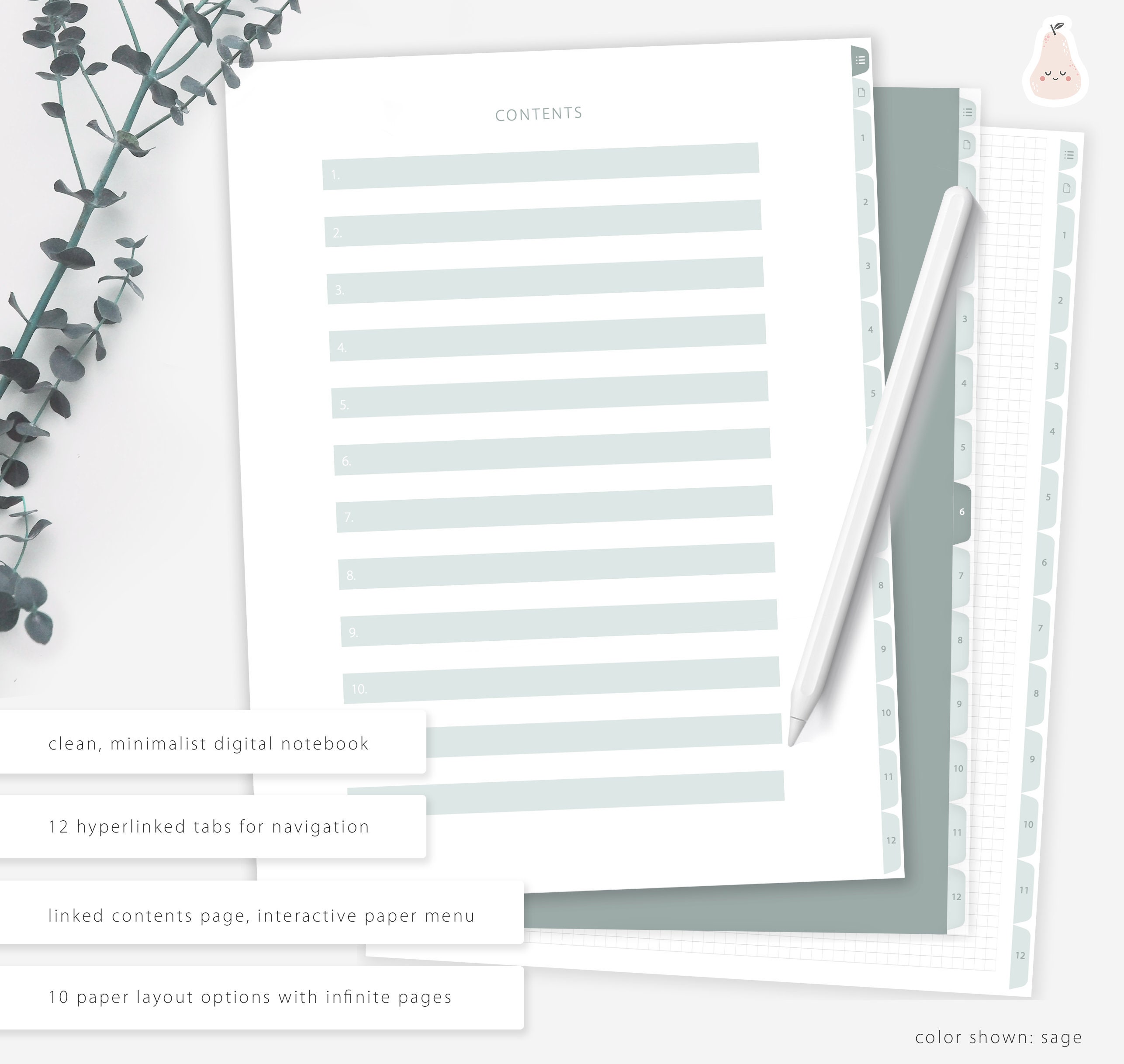 Minimalist Digital Notebook With 12 Hyperlinked Tabs and Interactive ...