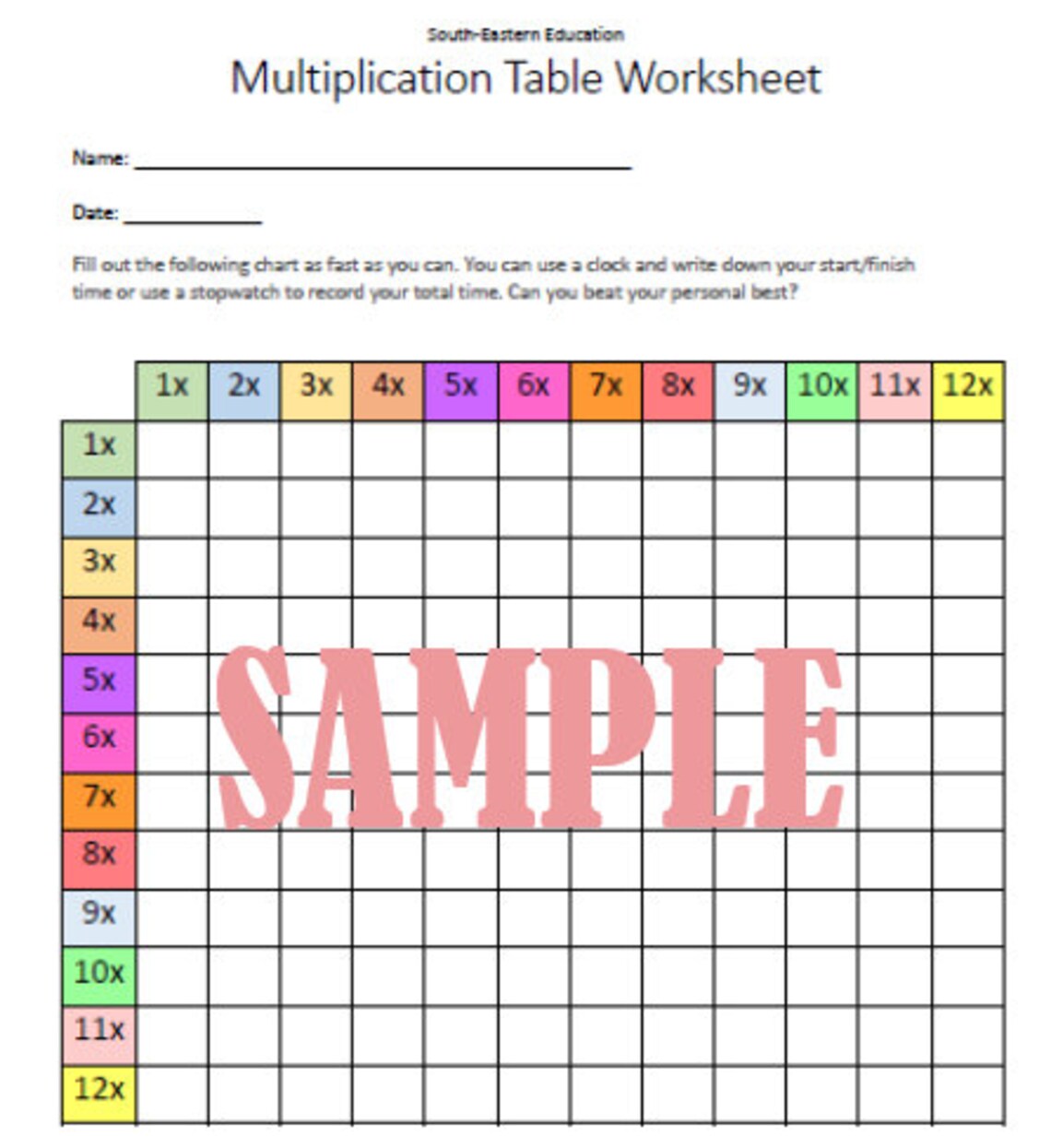 Multiplication Table Challenge digital Download | Etsy Canada