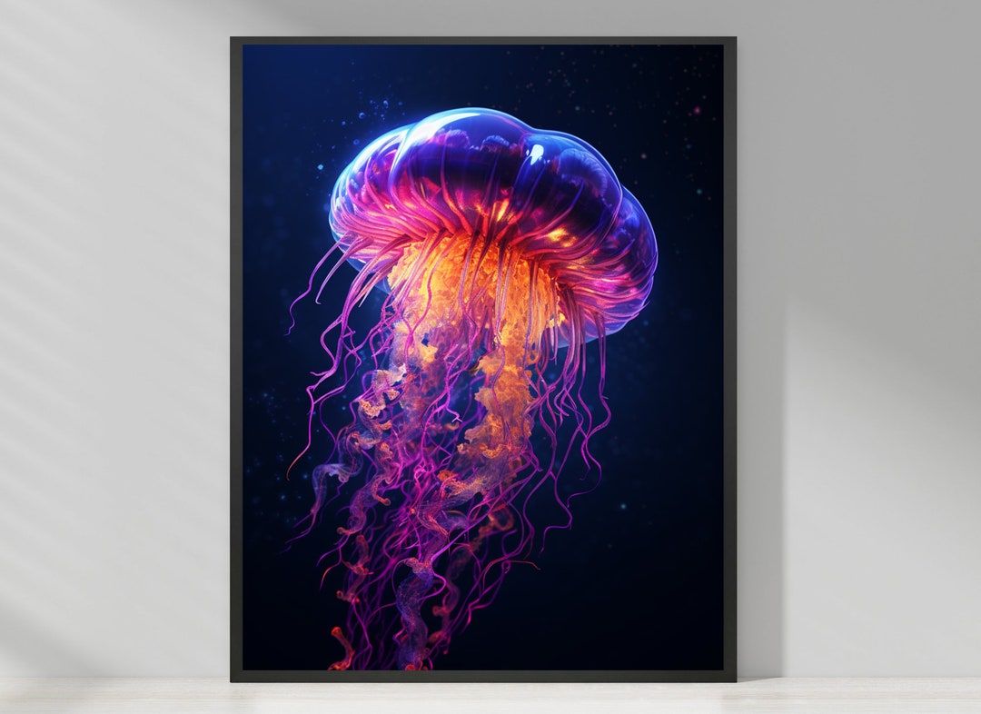 Jellyfish Poster Jellyfish Digital Art AI Glowing Jellyfish Underwater ...
