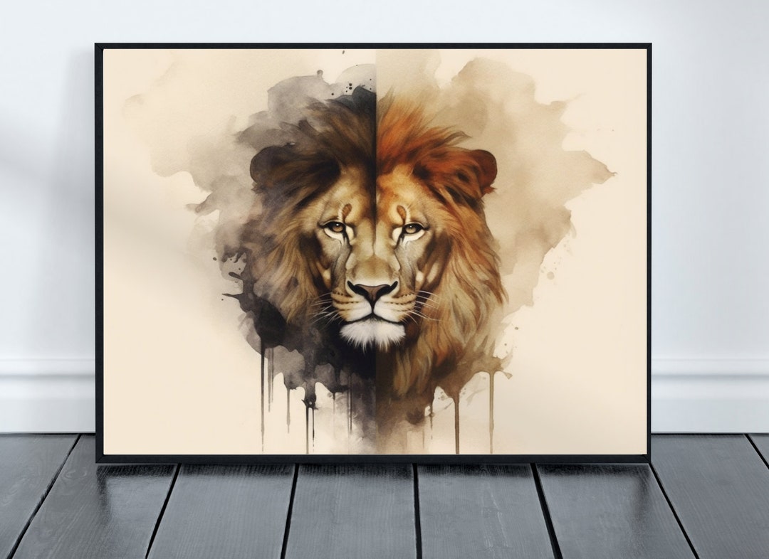 Lion Face Poster Watercolor Lion Poster Wallart Wall Art Lion ...