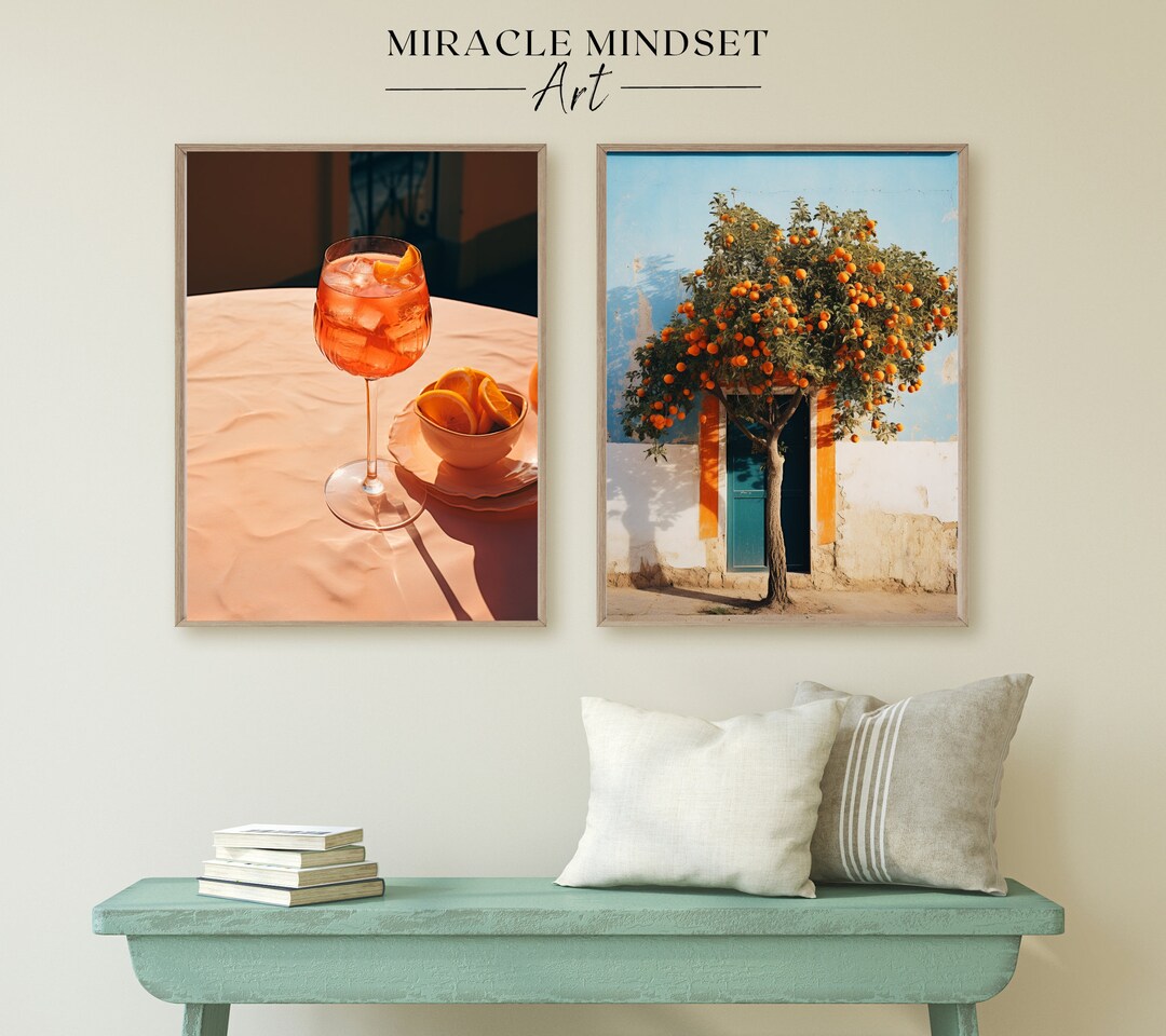 APEROL SPRITZ Poster Set 2, Trendy Modern Kitchen Wall Art, Orange Tree ...
