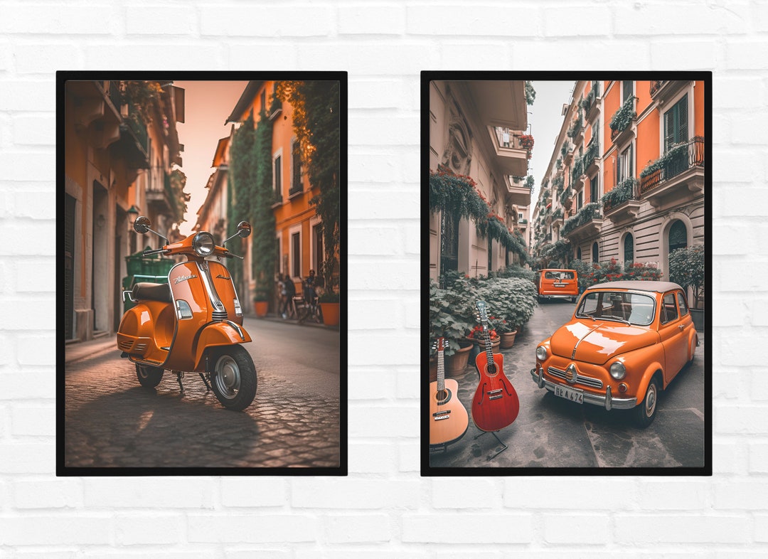 Italy Poster Fiat 500 Poster Vespa Vintage Poster Living Room - Etsy