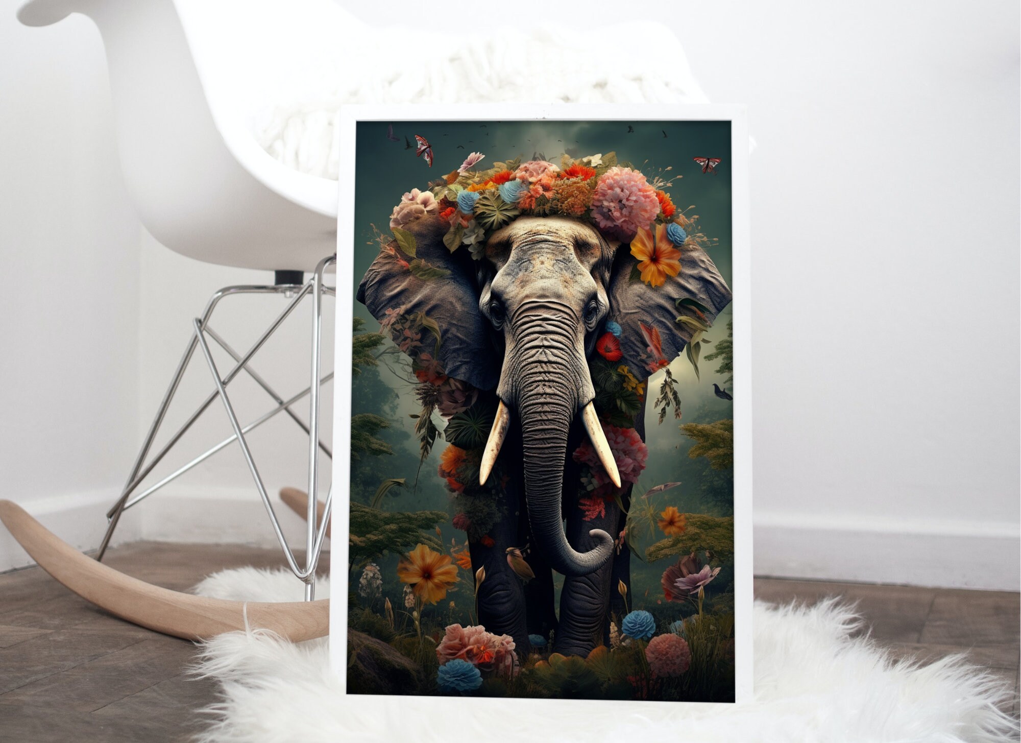 Elephant Poster Floral Elephant Printable Elephant Realistic Poster HD ...