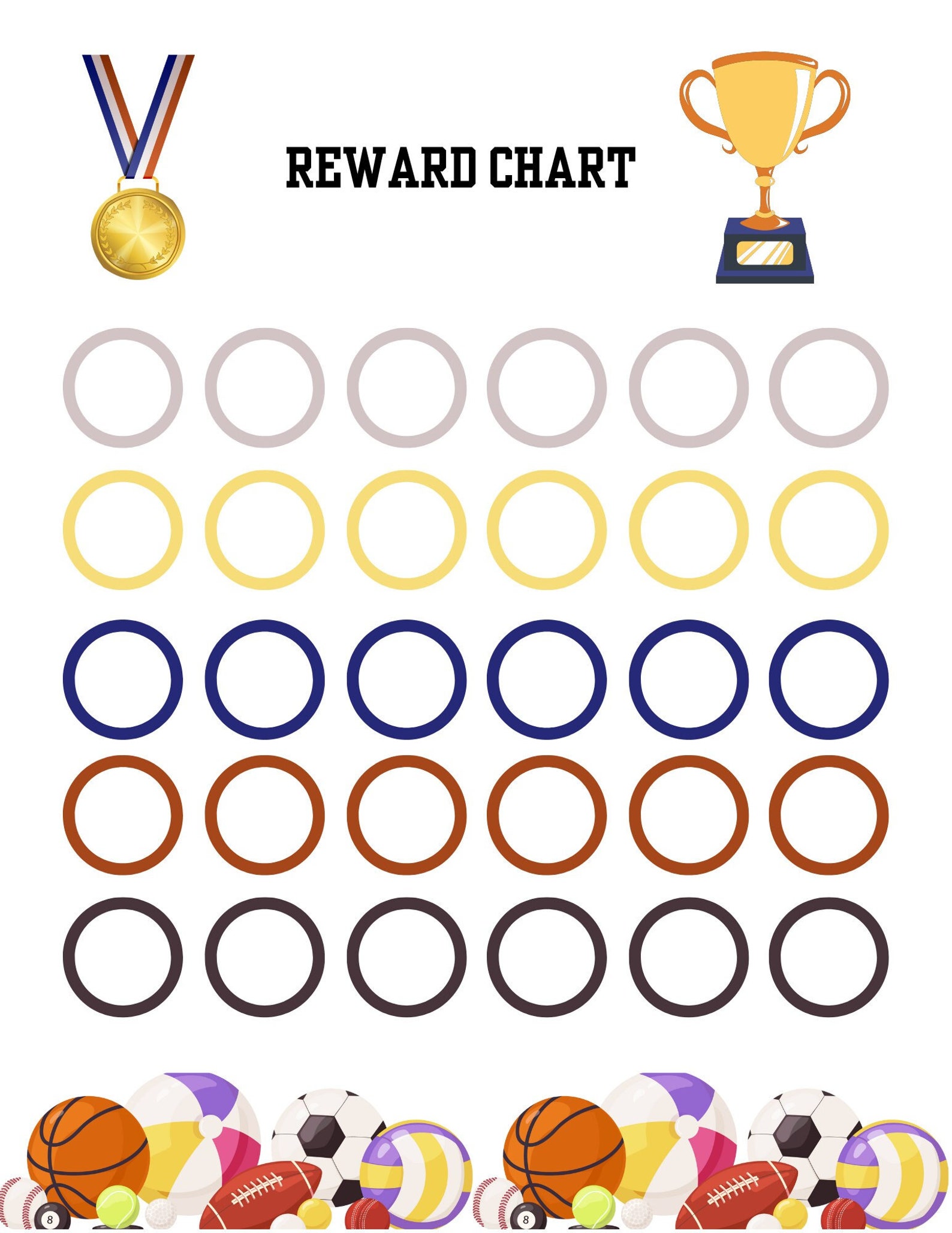 Printable Sports Reward Chart, Sports Sticker Chart, Kids Reward Chart ...