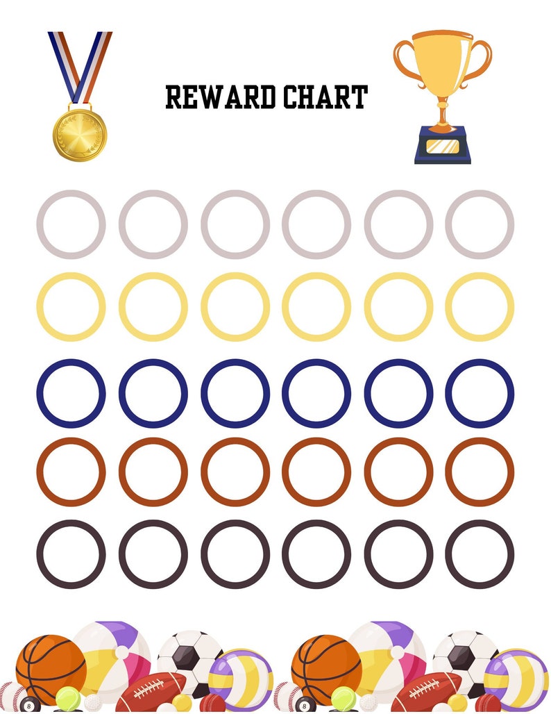 Printable Sports Reward Chart, Sports Sticker Chart, Kids Reward Chart ...