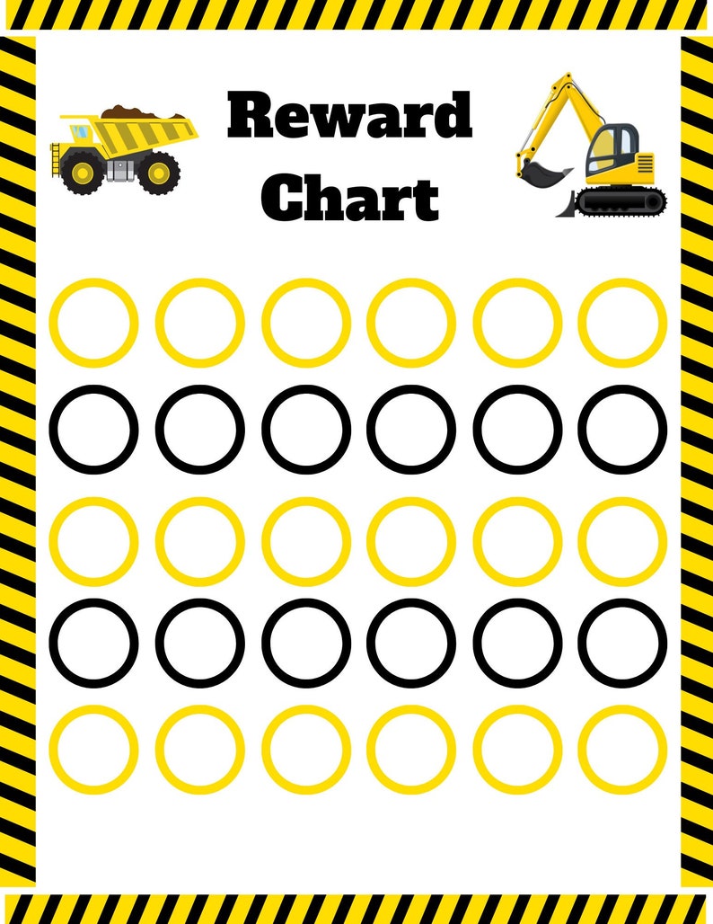 Printable Construction Reward Chart, Construction Sticker Chart, Kid ...