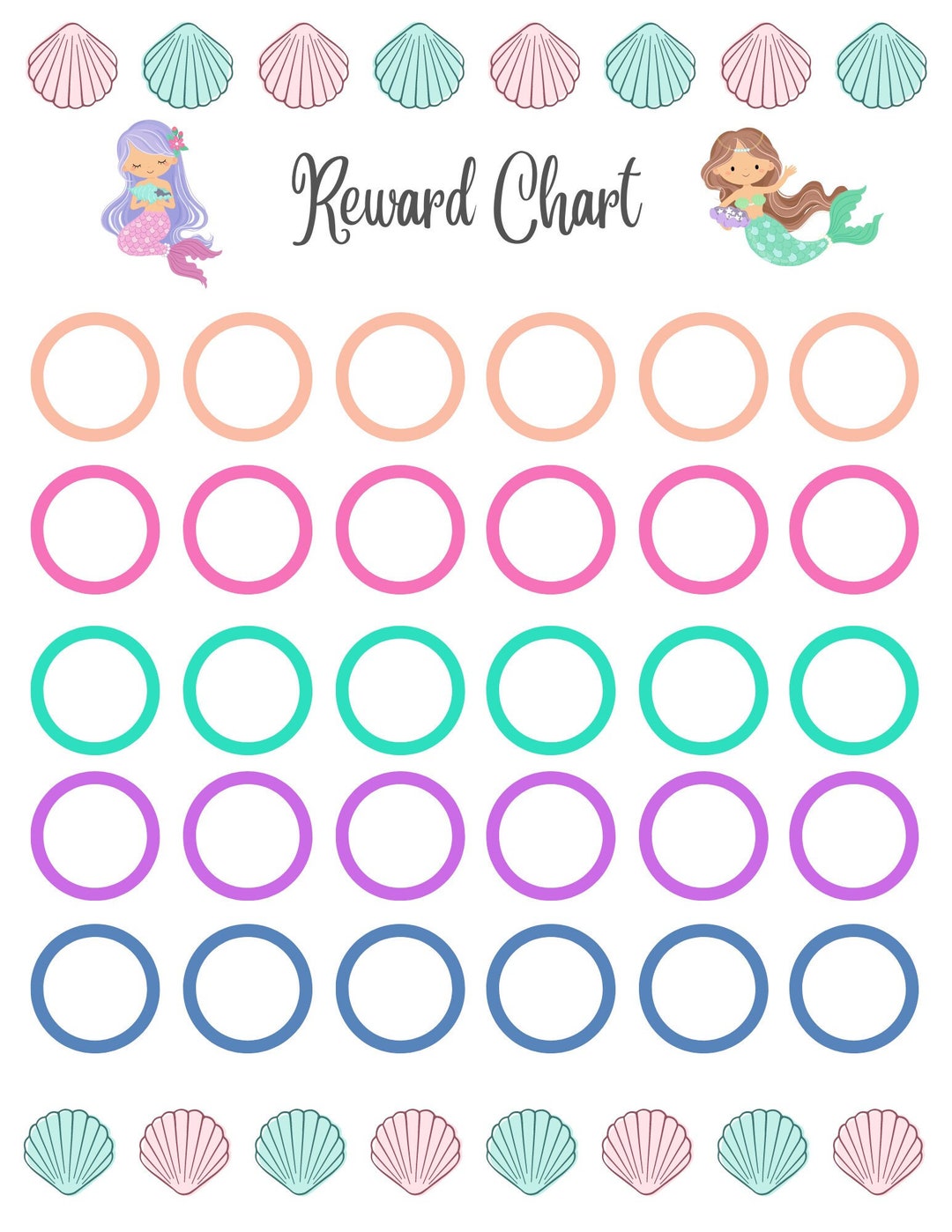 Printable Mermaid Reward Chart Mermaid Sticker Chart Kids - Etsy