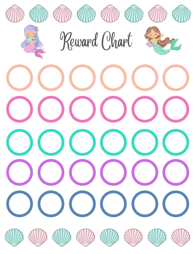 Printable Mermaid Reward Chart, Mermaid Sticker Chart, Kids Reward ...