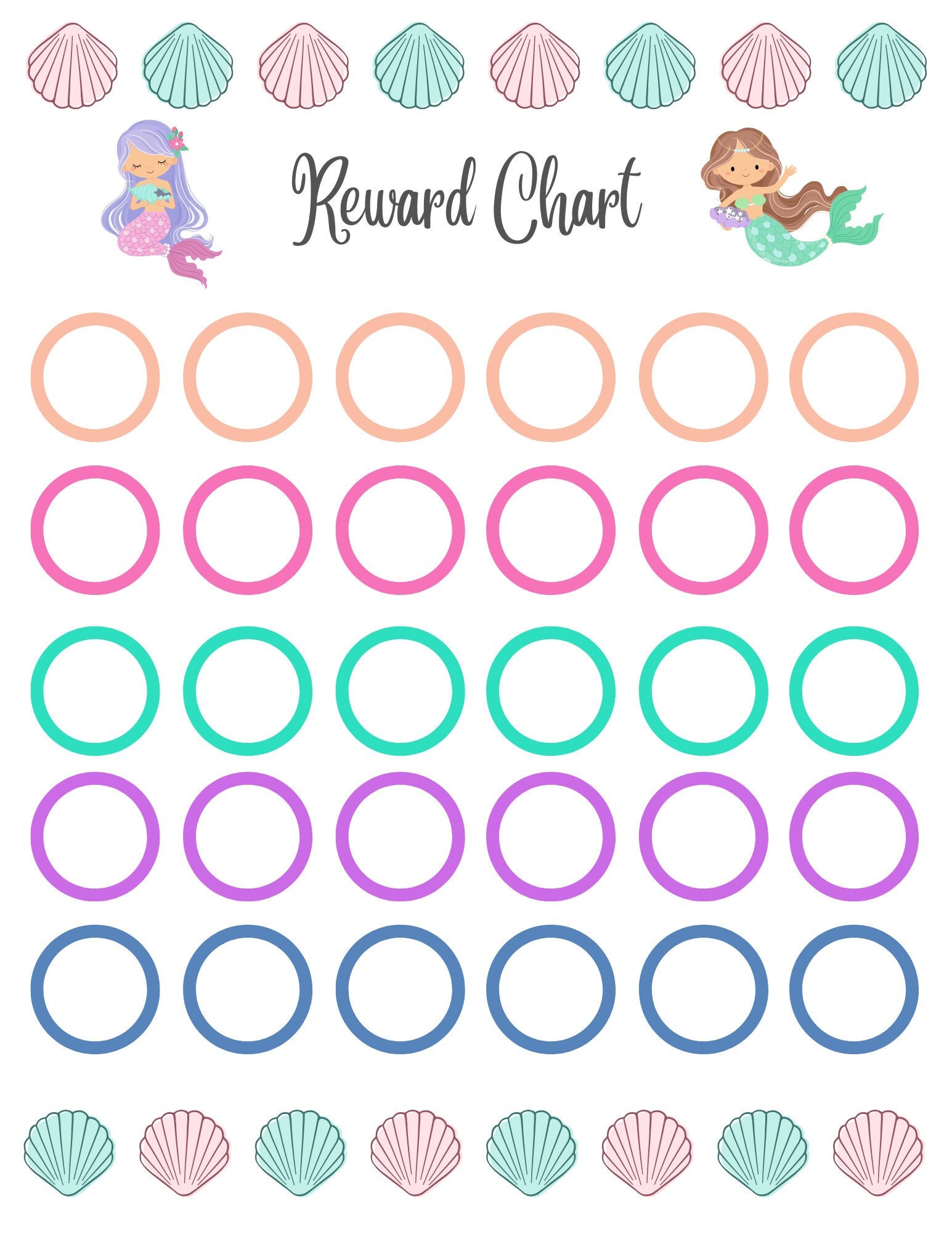 Printable Mermaid Reward Chart, Mermaid Sticker Chart, Kids Reward ...