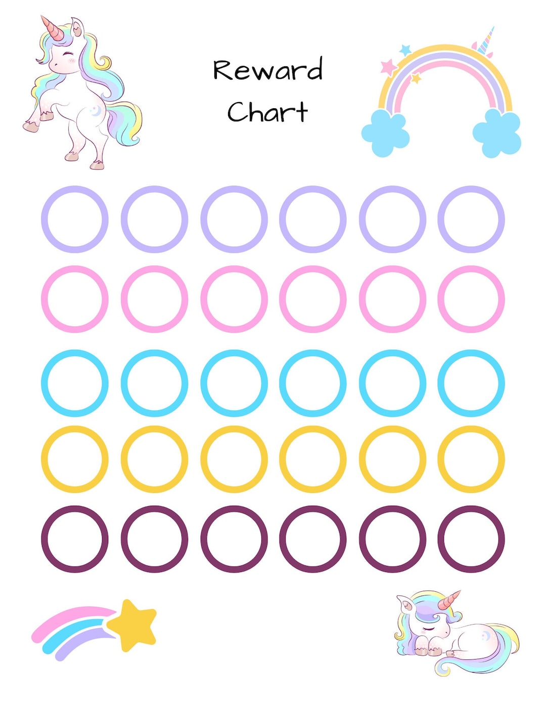 Printable Unicorn Reward Chart Unicorn Sticker Chart Kids - Etsy