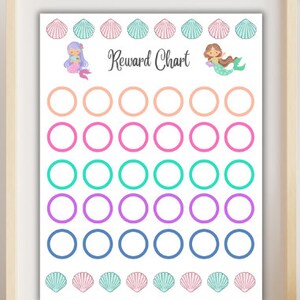 Printable Mermaid Reward Chart, Mermaid Sticker Chart, Kids Reward ...