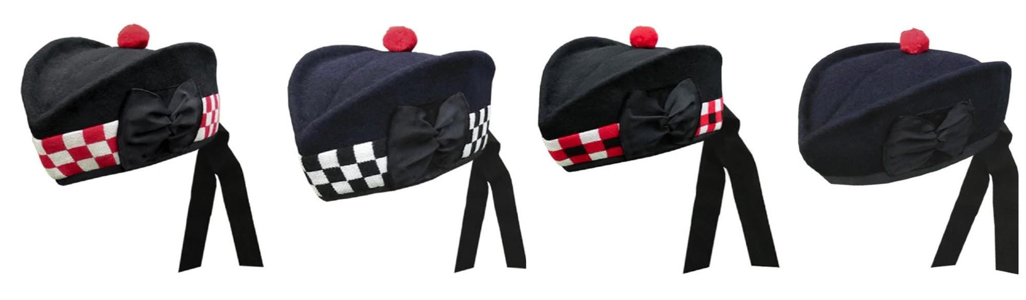 Scottish Wool Glengarry Hat: Black Cap With Checker Braid & Red Pom - Etsy