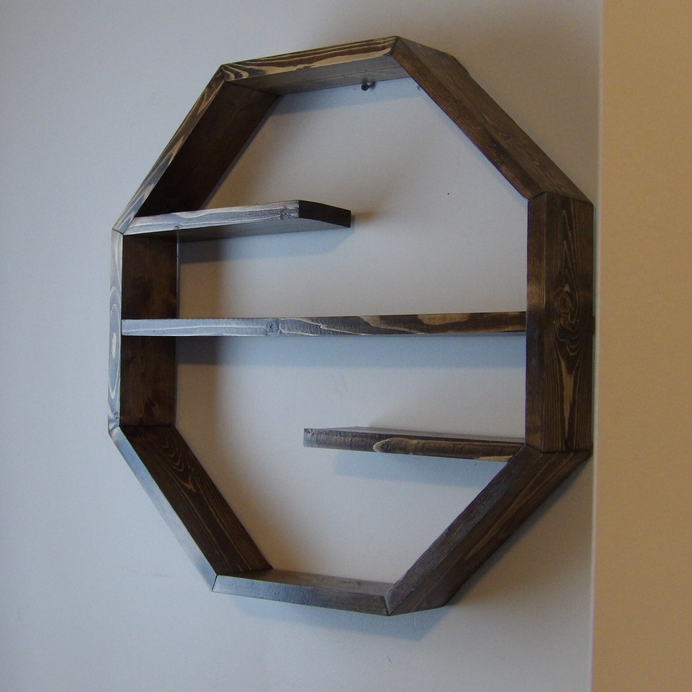 Handcrafted Octagon 22" X 22" Floating Shelf With Dark Walnut Finish - Etsy