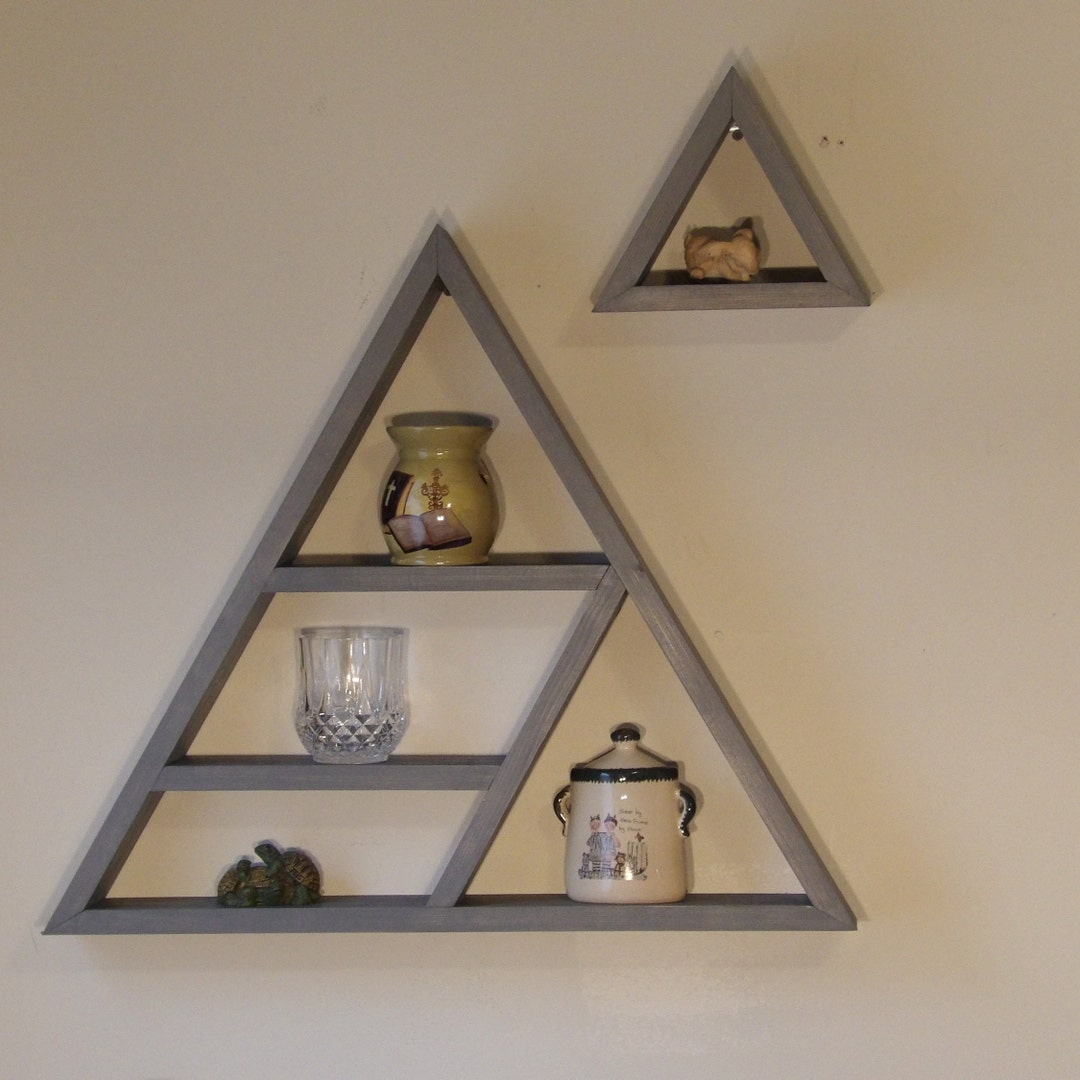 Handcrafted Triangle Floating Shelf With Satellite Shelf Weathered Gray ...