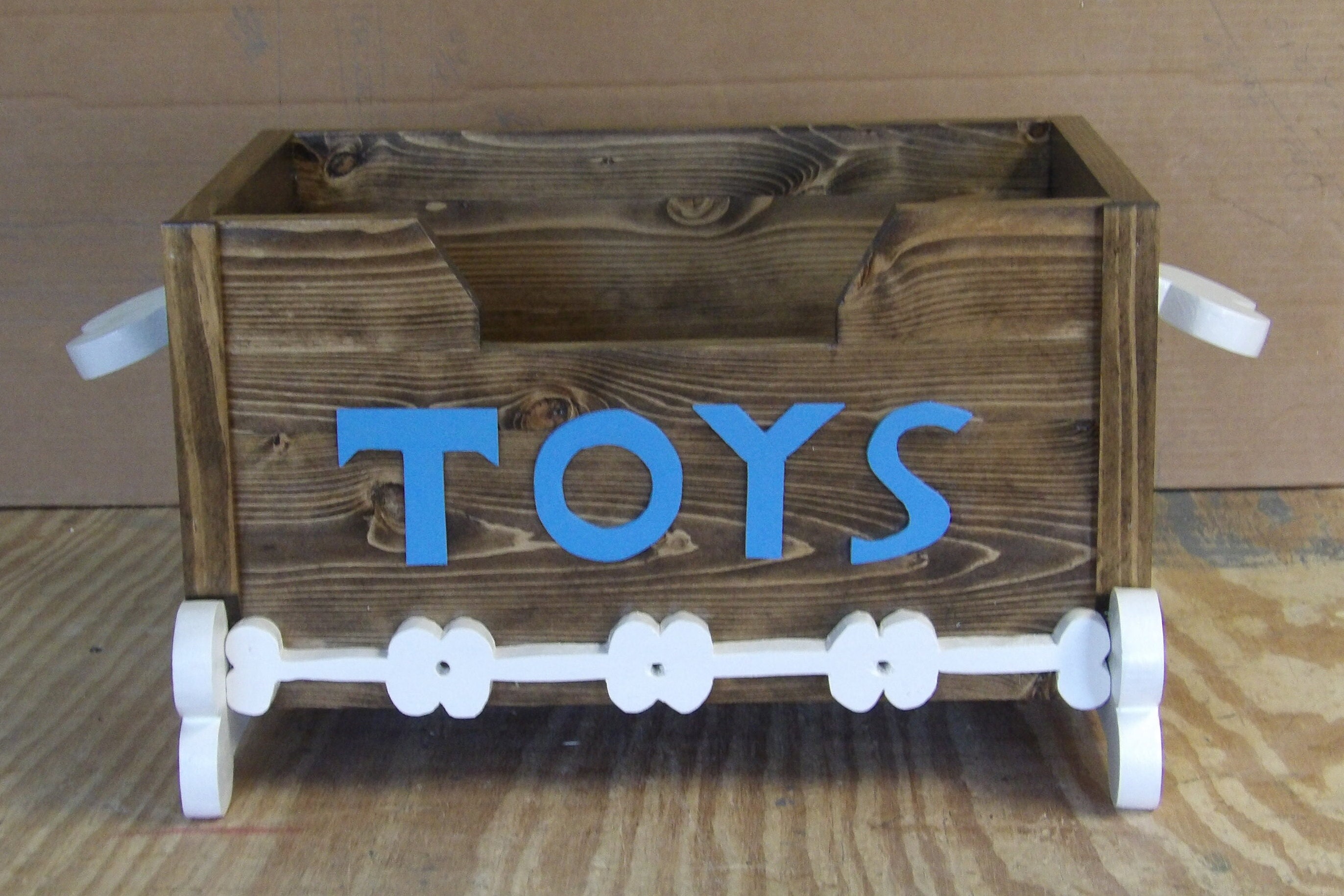 Handcrafted Dog Toybox Pine Wood With a Bone Design in a Dark Walnut ...