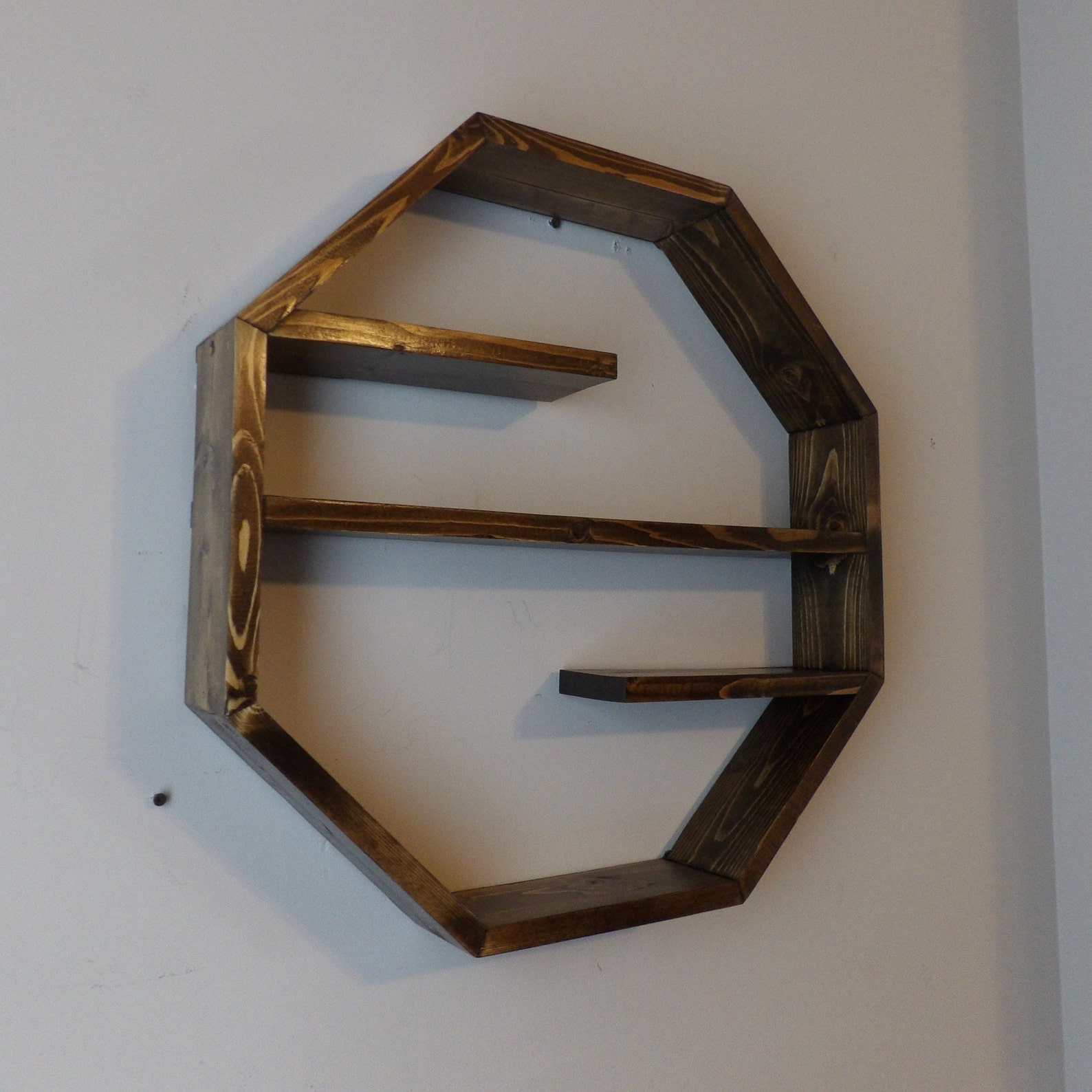 Handcrafted Octagon 22" X 22" Floating Shelf With Dark Walnut Finish - Etsy