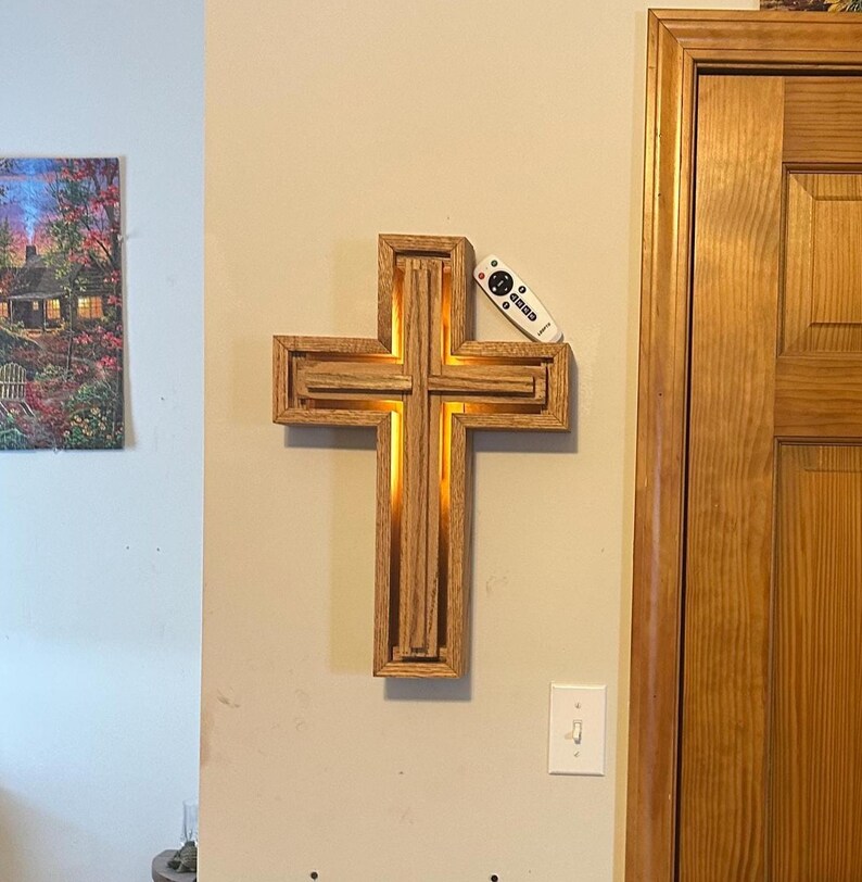 Handmade Lighted Oak Wood Cross With Remote - Etsy