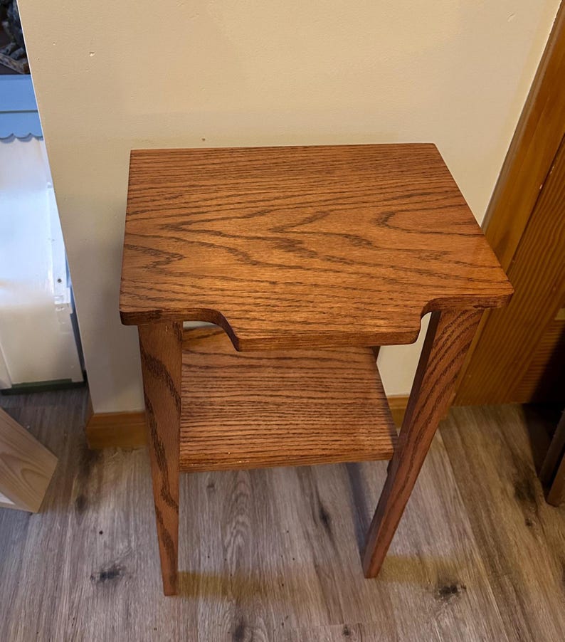 Handcrafted Small Oak Accent Table With Bottom Shelf and Honey Finish ...