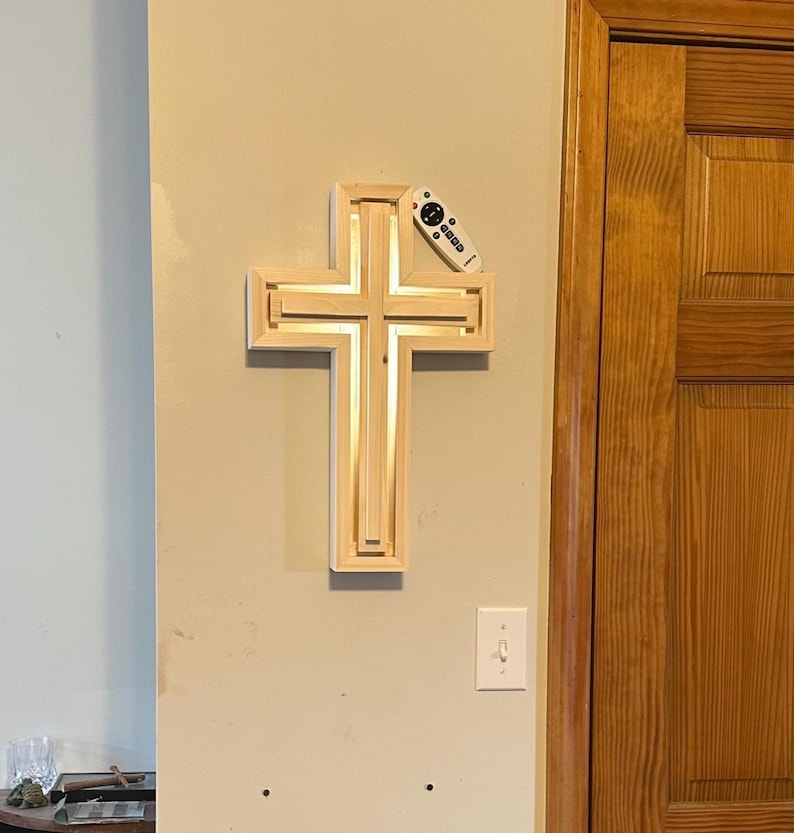 Handmade Lighted Cross With Remote Control Natural Pine Wood. - Etsy
