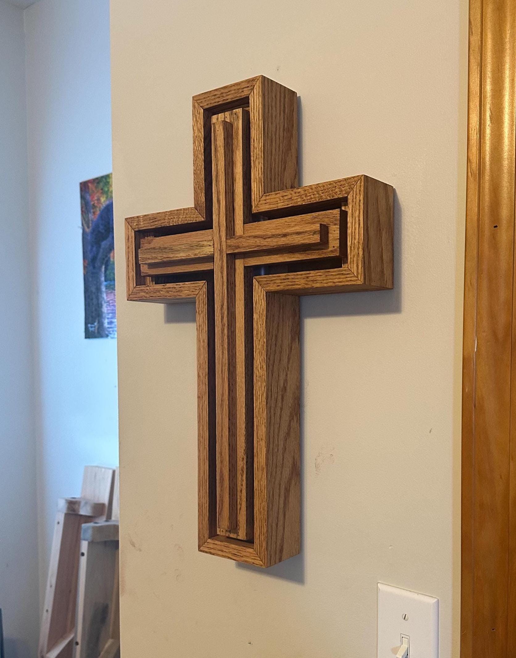 Handmade Lighted Oak Wood Cross With Remote - Etsy
