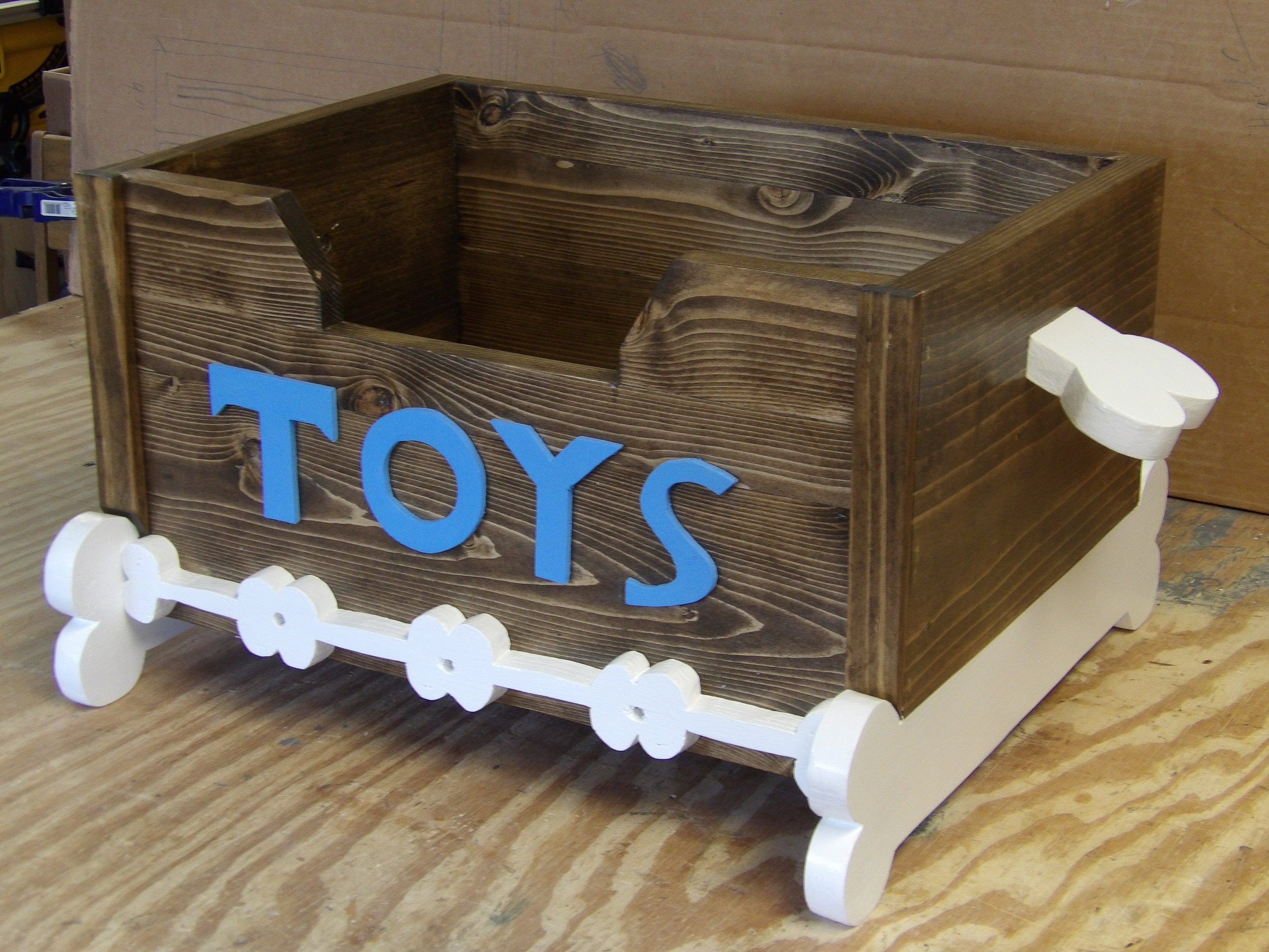 Handcrafted Dog Toybox Pine Wood With a Bone Design in a Dark Walnut ...