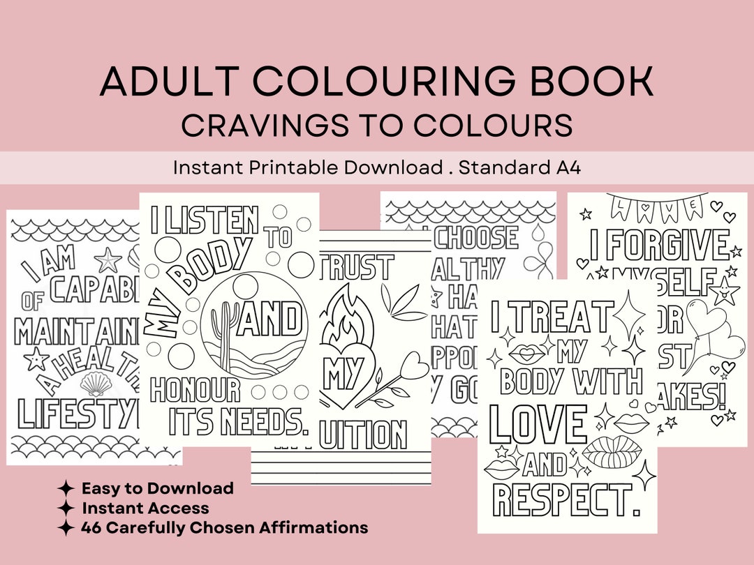 Adult Colouring Pages 46 Positive Affirmations to Overcome Binge Eating ...
