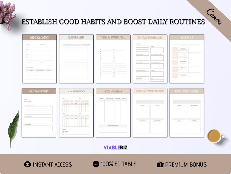 Productivity Planner Printable, Personal Planner, Habit Tracker, Daily ...