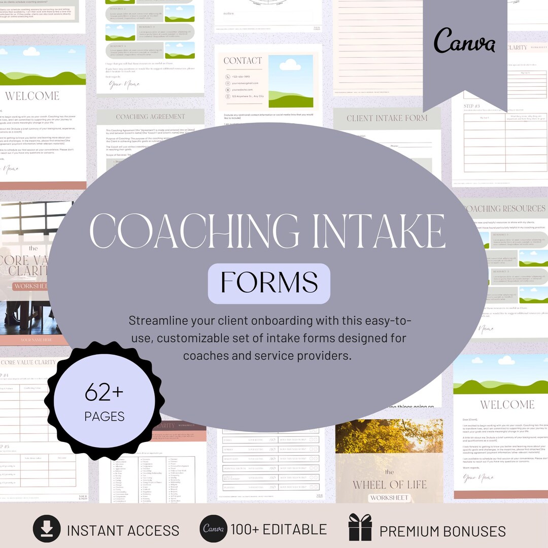 Life Coach Intake Forms, Welcome Packet, Coaching Worksheets, Coach ...
