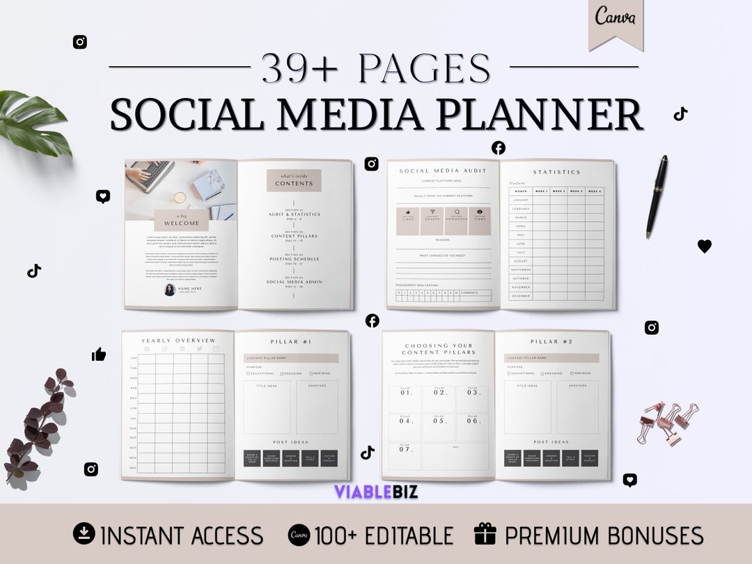 Social Media Planner, Content Planner, Printable Marketing Planner ...