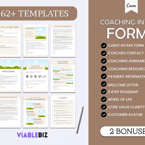 Coaching Intake Forms Coach Worksheets Client Agreement - Etsy