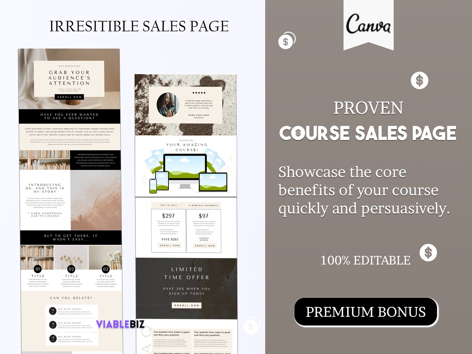 Course Sales Page Template, Canva Sales Page Template, Course Creator Sales Page, Canva Website ...