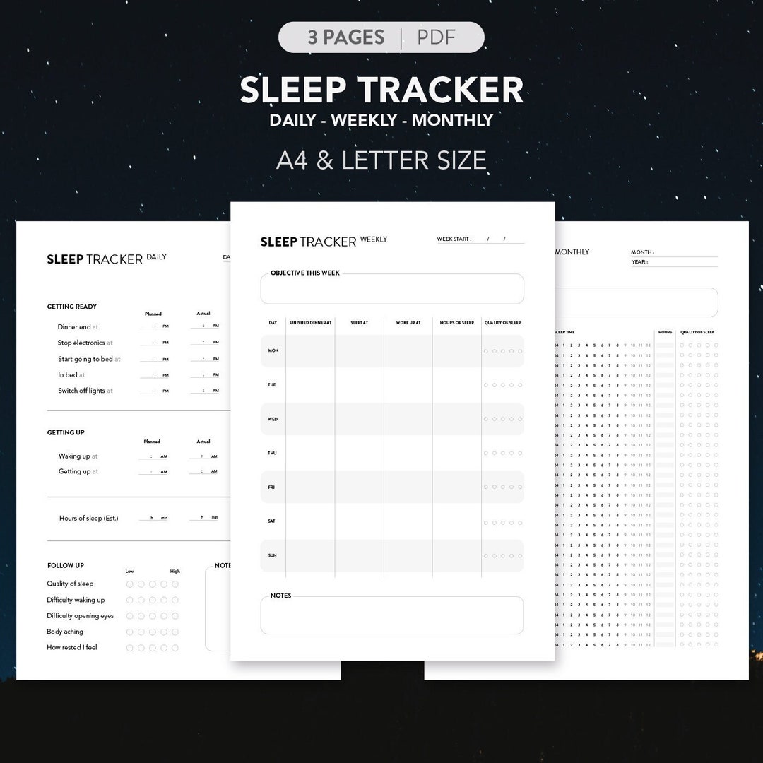 Sleep Tracker, Daily, Weekly, Monthly, Planner Set, Printable Planner ...