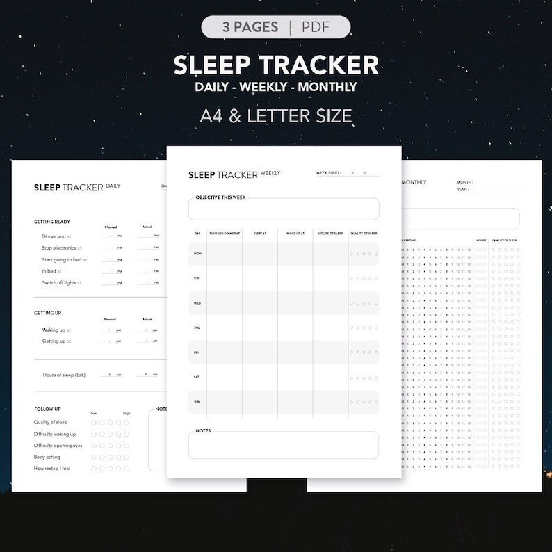 Sleep Tracker, Daily, Weekly, Monthly, Planner Set, Printable Planner ...