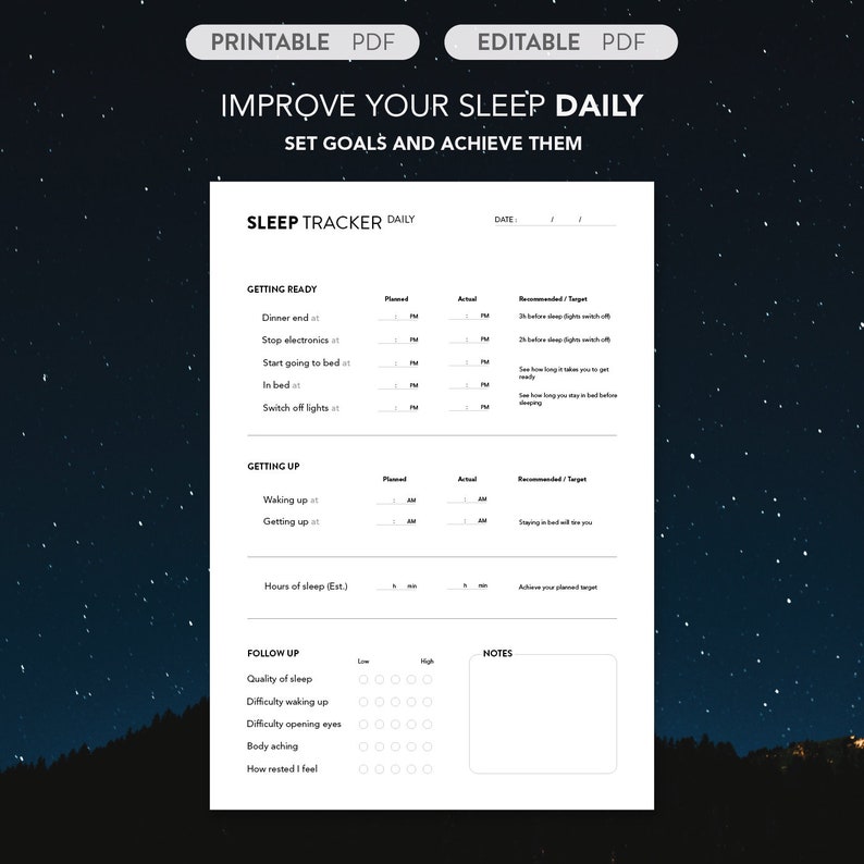 Sleep Tracker, Daily, Weekly, Monthly, Planner Set, Printable Planner ...