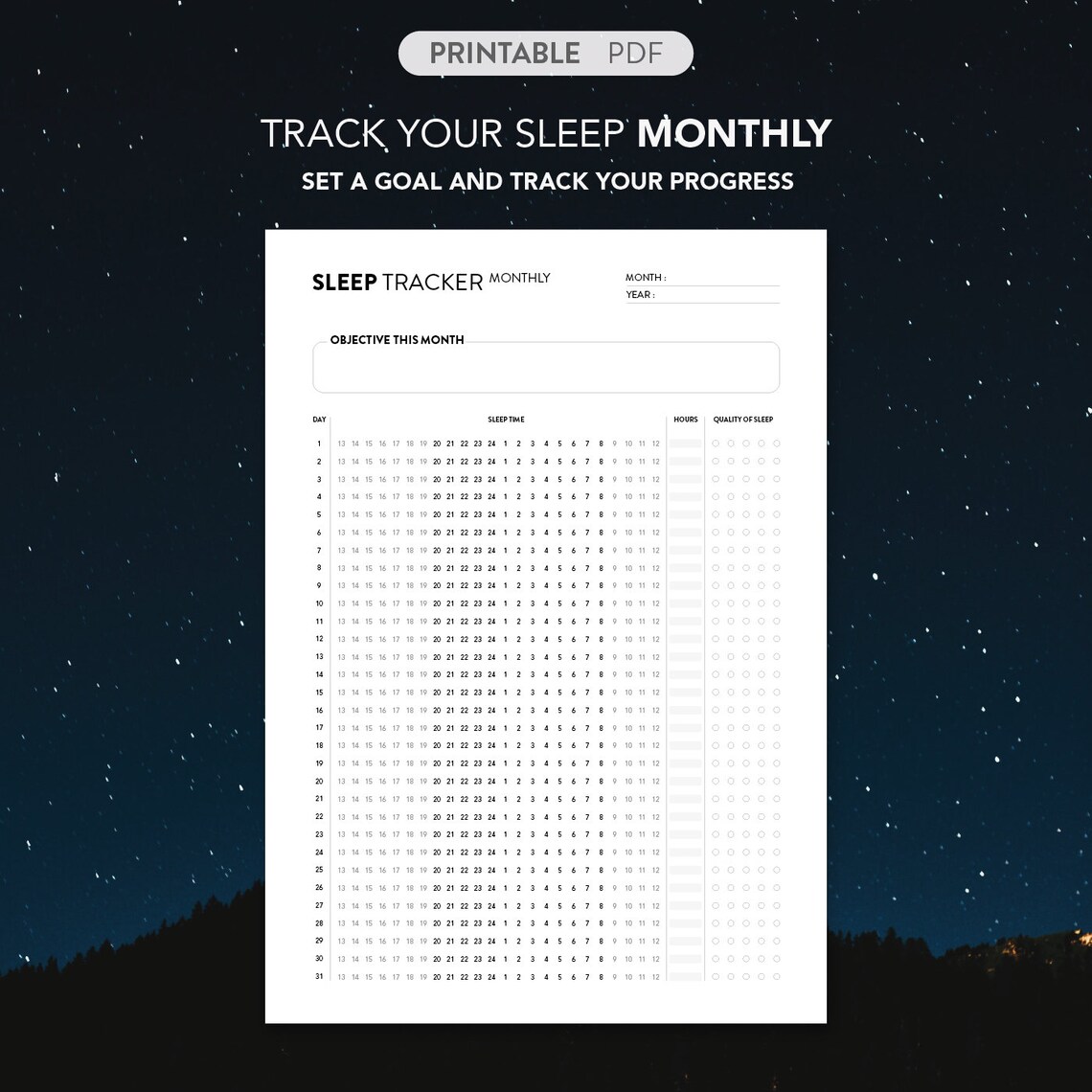 Sleep Tracker, Daily, Weekly, Monthly, Planner Set, Printable Planner ...