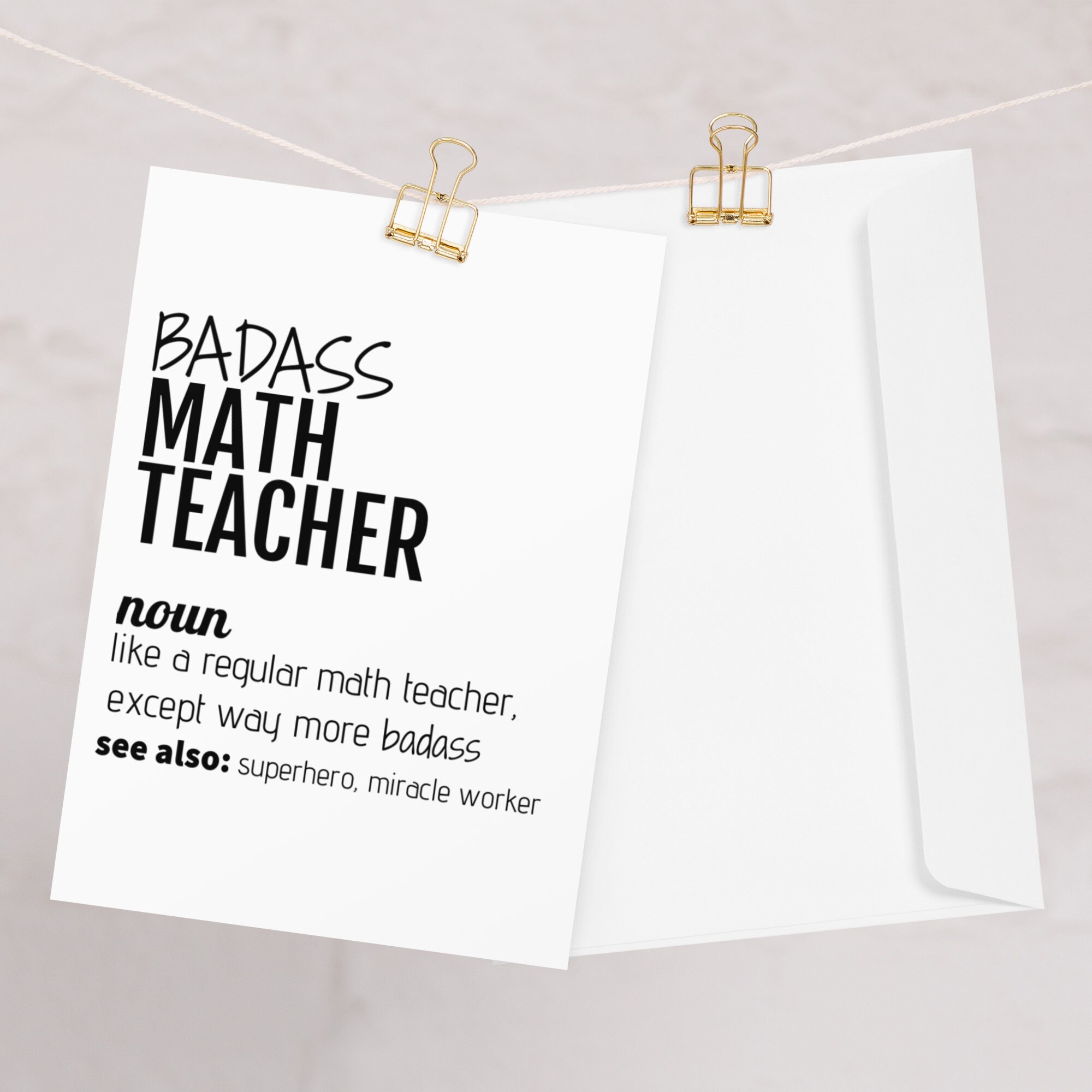 Funny Math Teacher Card, Badass Math Teacher Definition Greeting Card ...