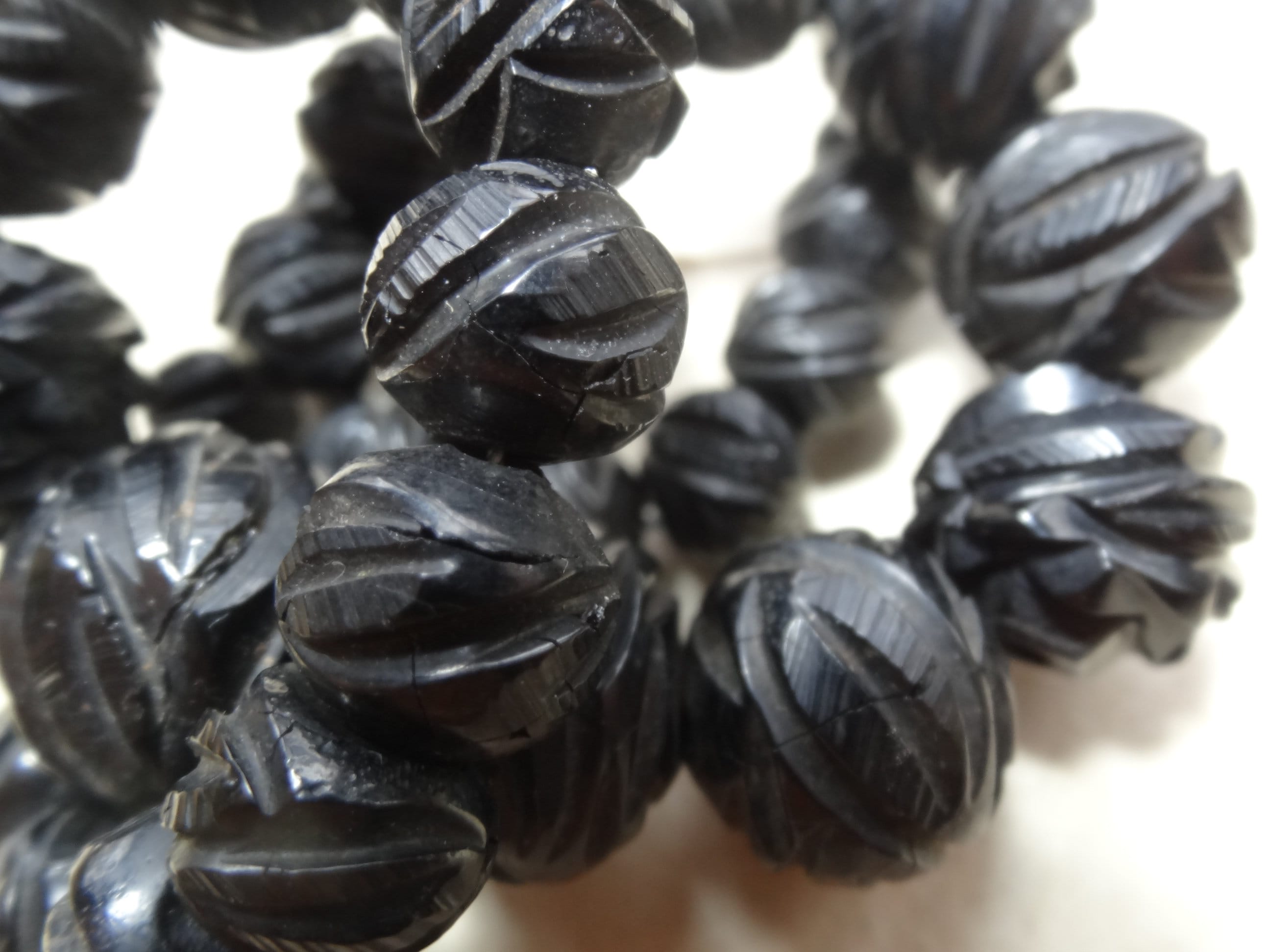 Antique Victorian C. 1880 Fancy Carved Whitby Jet Rose Flower Bead ...