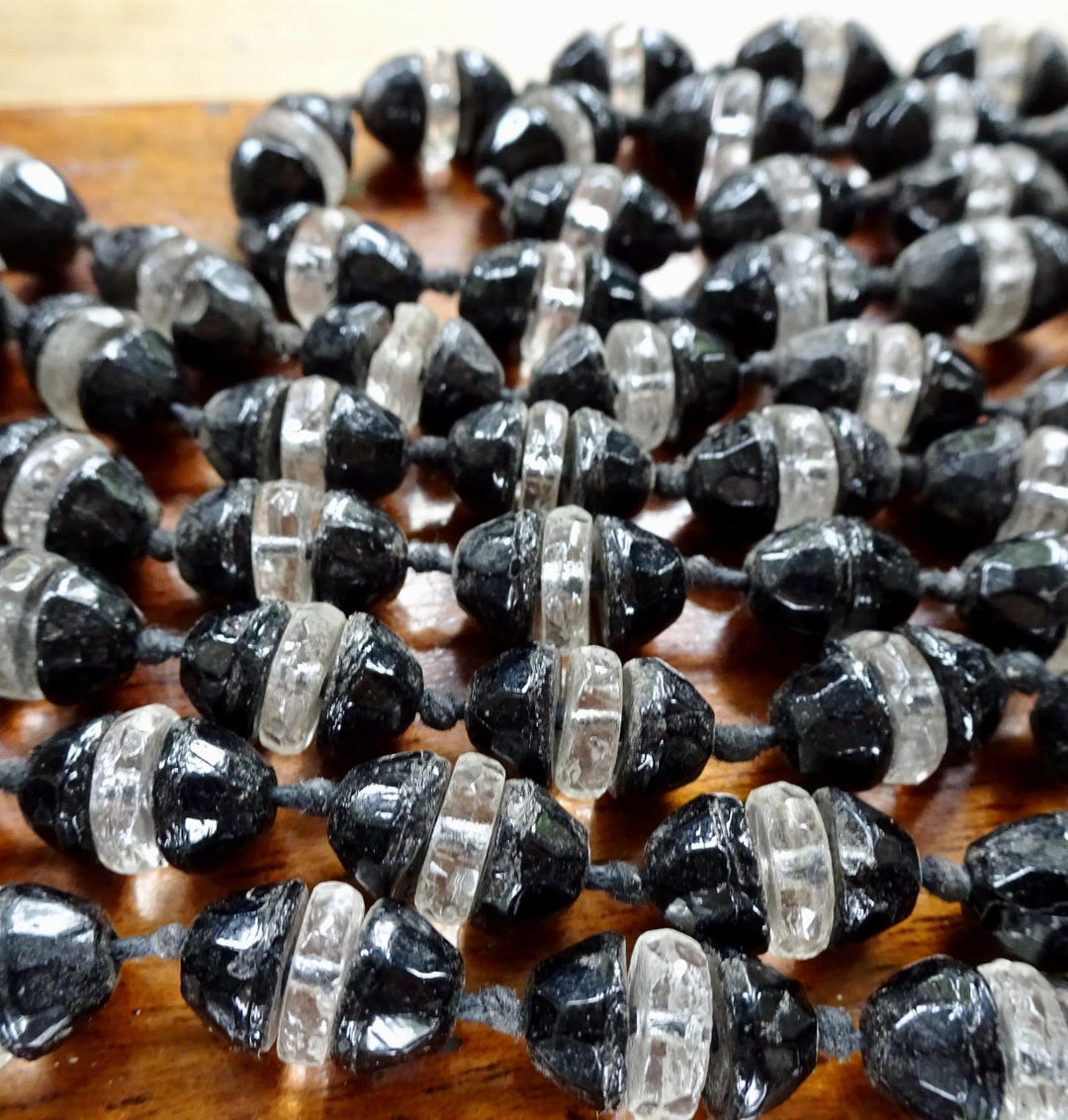 Antique Art Deco 1920s French Jet Black & Clear Glass Bead Flapper ...