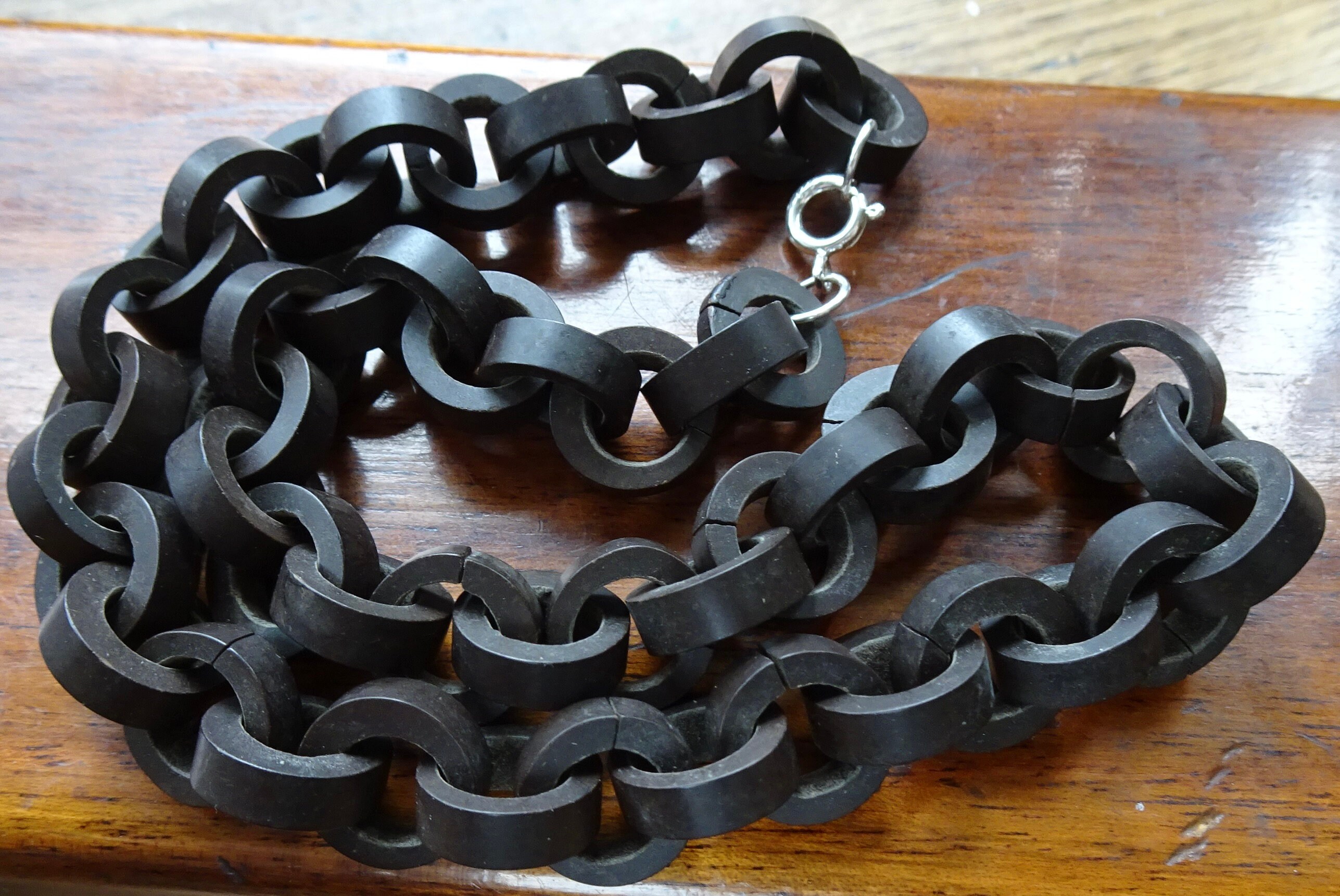 Antique Victorian Vulcanite Chain Necklace C. 1880 Sterling Silver ...