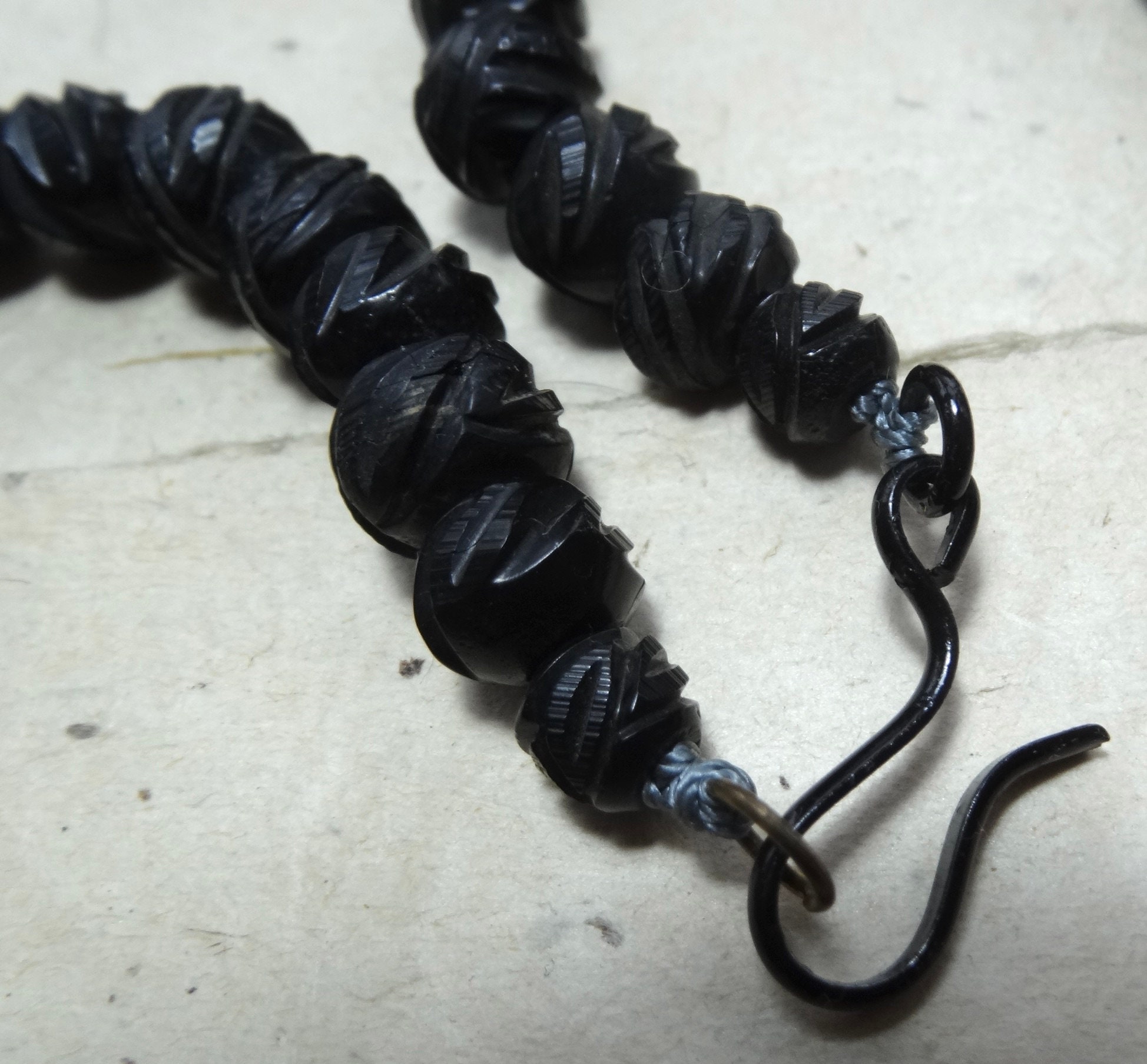 Antique Victorian C. 1880 Fancy Carved Whitby Jet Rose Flower Bead ...