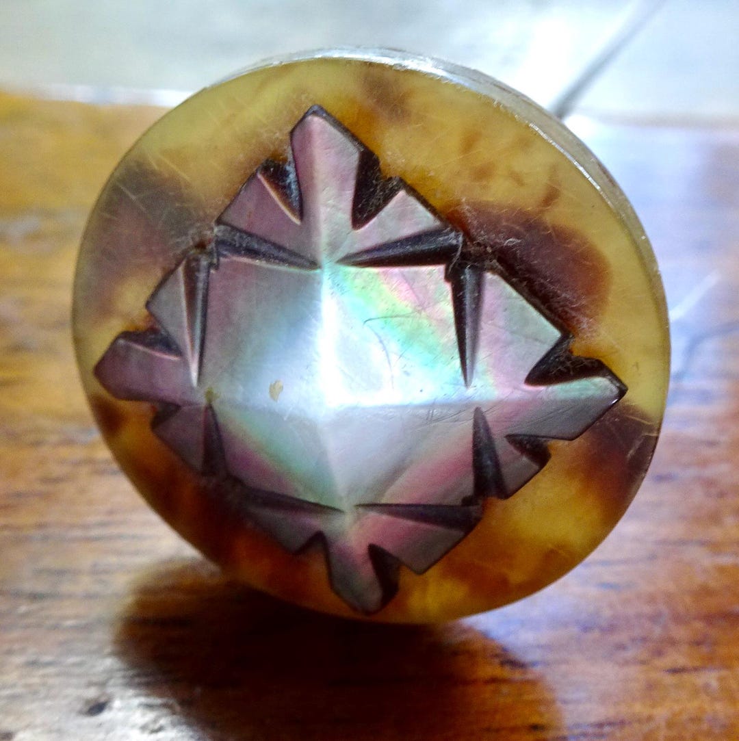 Antique Edwardian Carved Mother of Pearl & Celluloid 6.8