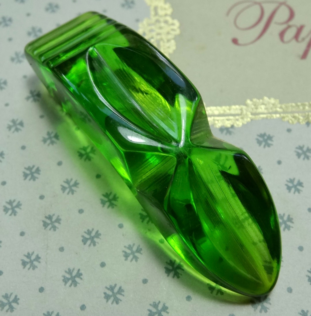 Antique Art Deco Carved BAKELITE Prystal Transparent Green Geometric ...