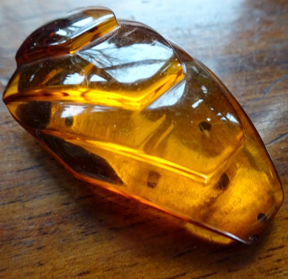 antique art deco prystal amber BAKELITE carved geomet… - Gem