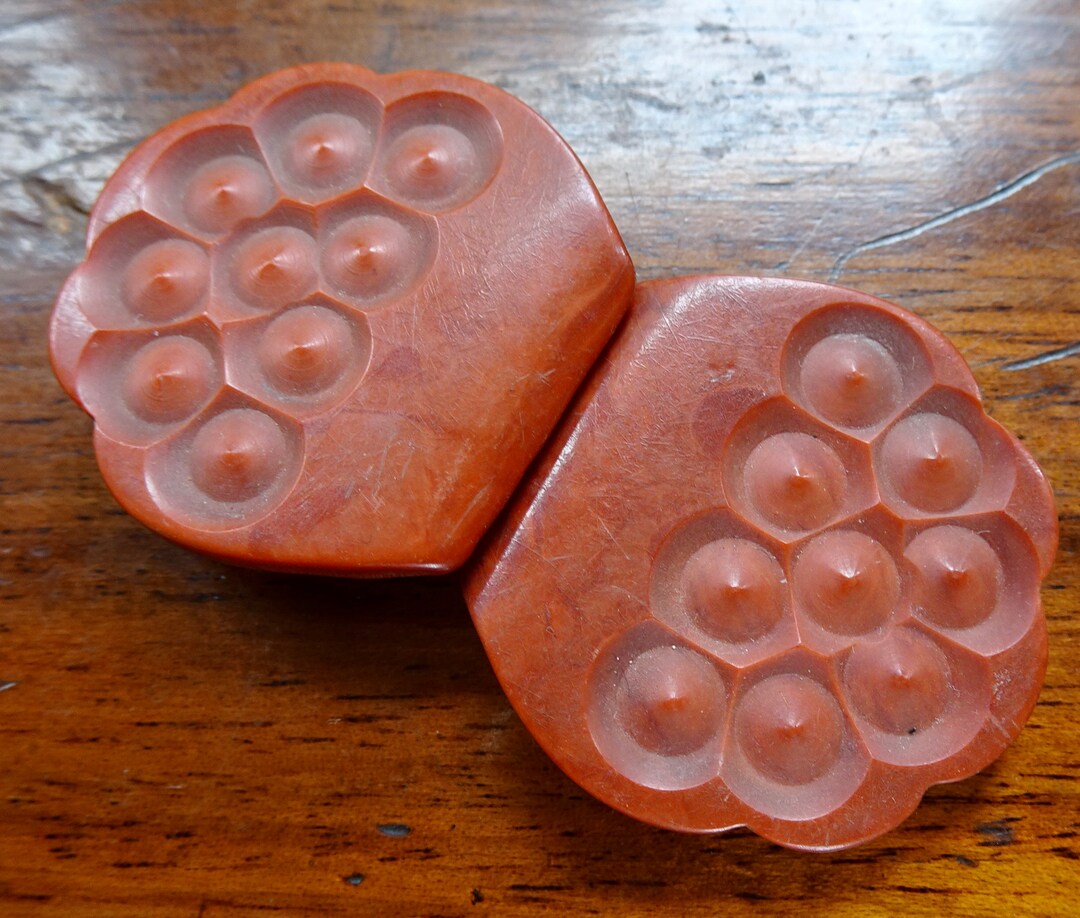 Antique Art Deco Retro Terracotta Brick Red Lucite Flower Double Dress ...