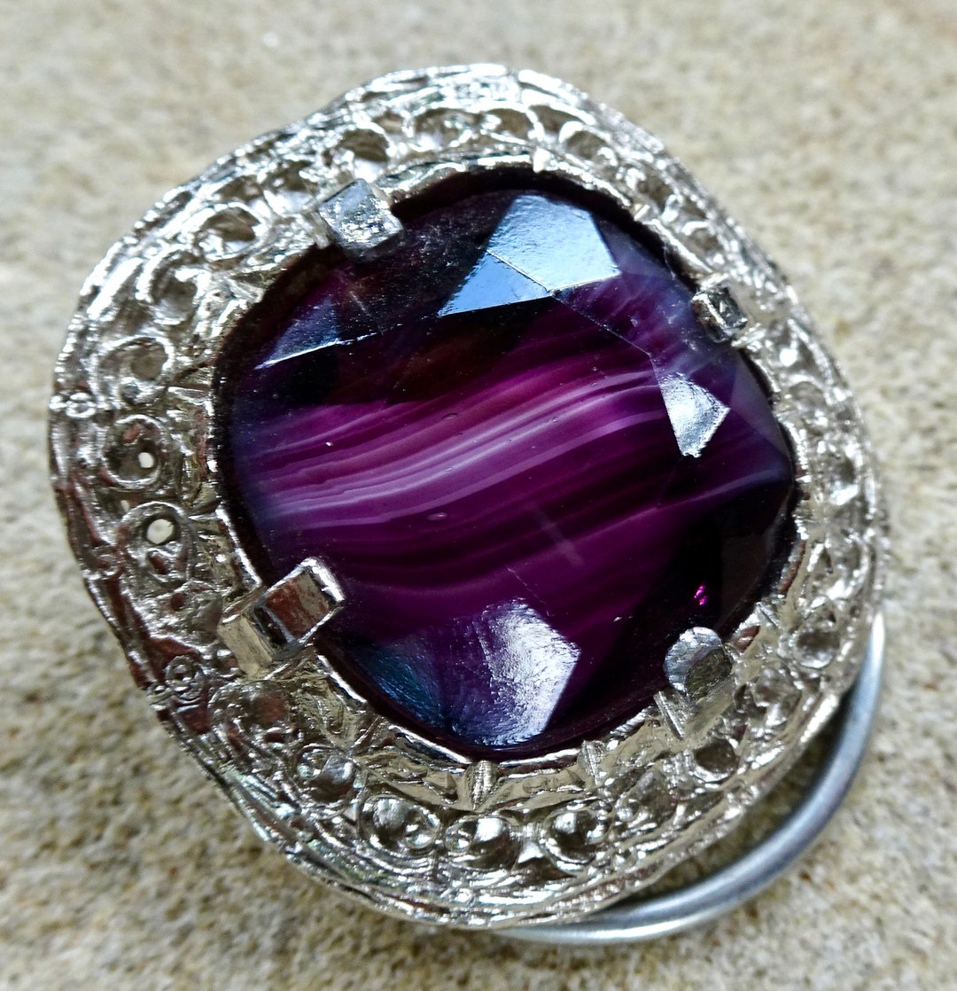 Vintage Modernist Banded Purple Glass Scarf Ring Clip Brooch - Etsy